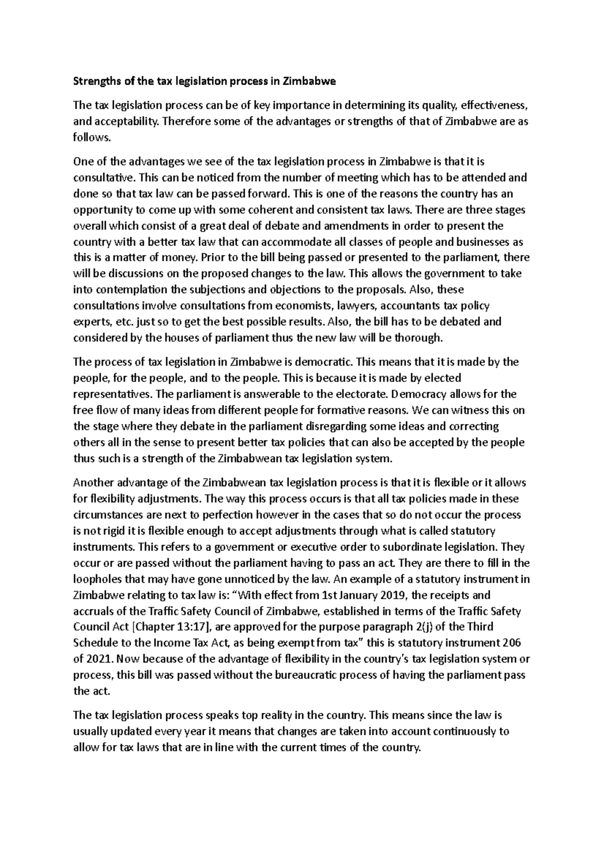 Strengths of the tax legislation process in Zimbabwe - Advanced ...