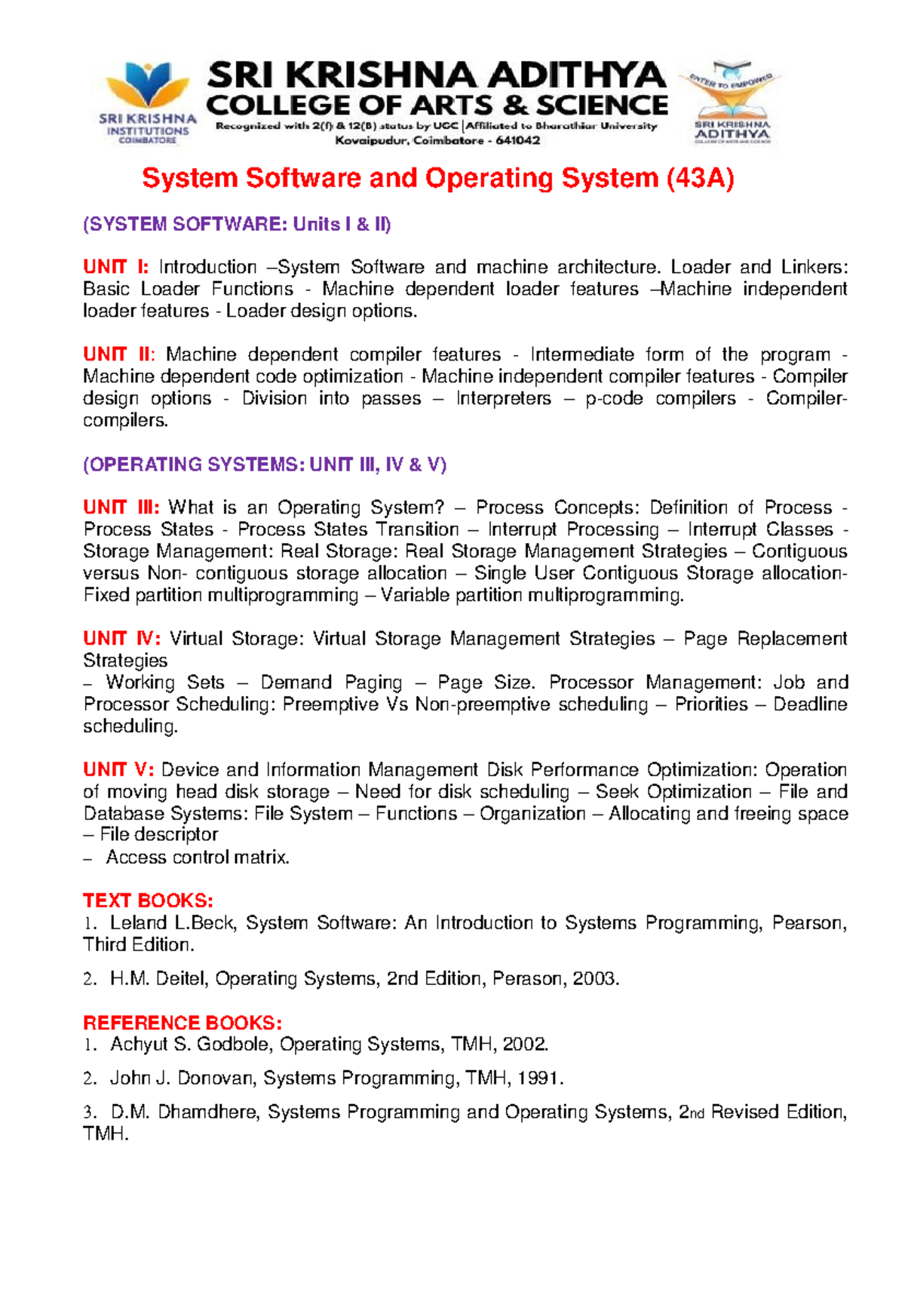 Syllabus-System Software and Operating Systems - System Software and ...