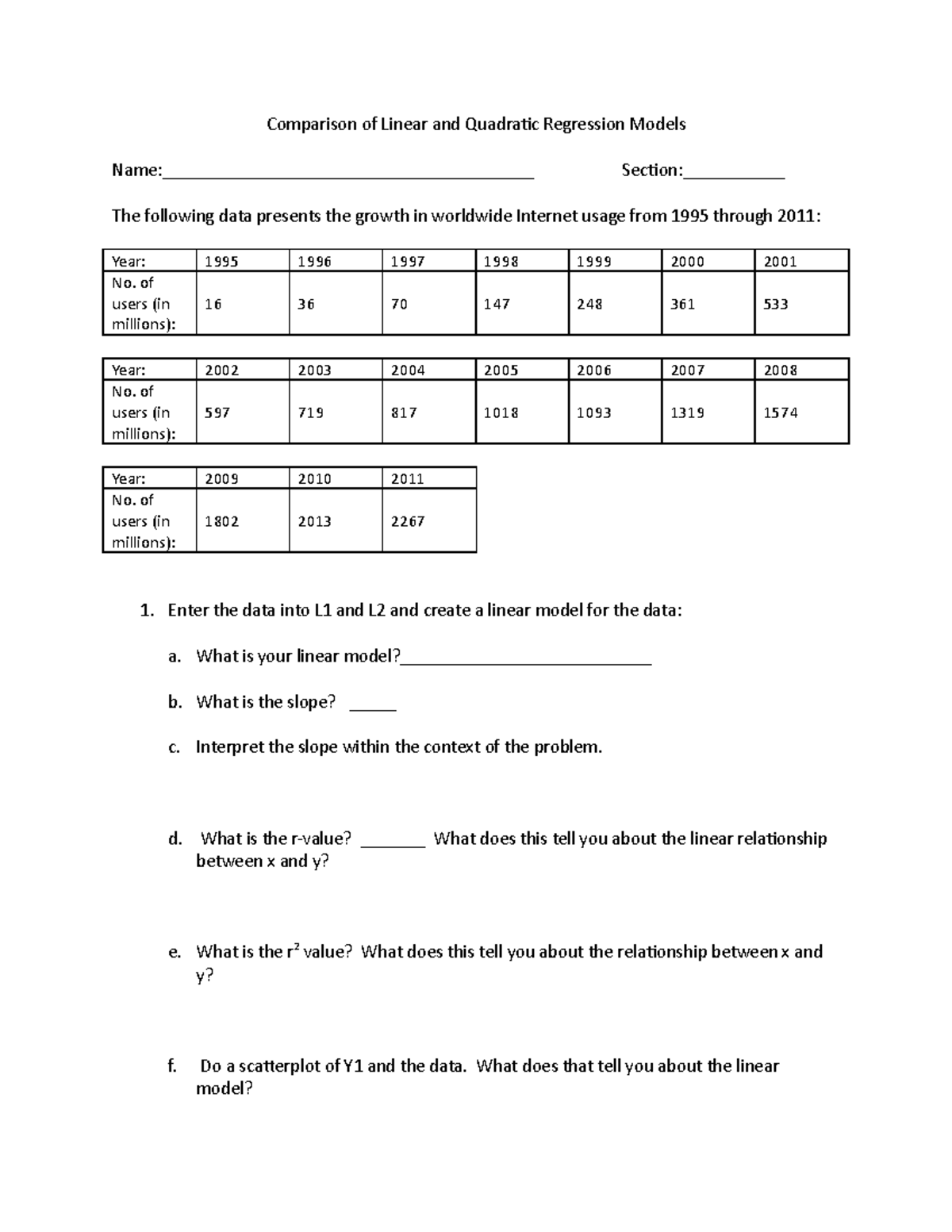 2 Regr Linear Quad - Notes section - Comparison of Linear and Quadratic ...