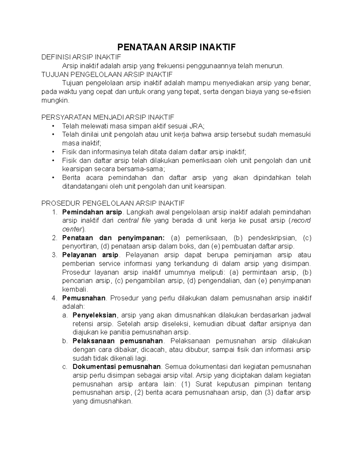 Penataan Arsip Inaktif - PENATAAN ARSIP INAKTIF DEFINISI ARSIP INAKTIF ...