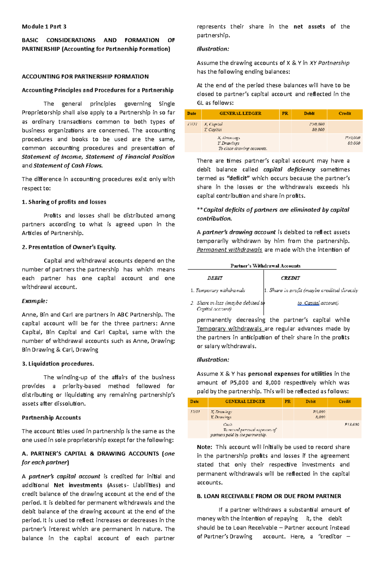 Module 1 Part 3 - Module 1 Part 3 BASIC CONSIDERATIONS AND FORMATION OF PARTNERSHIP (Accounting ...
