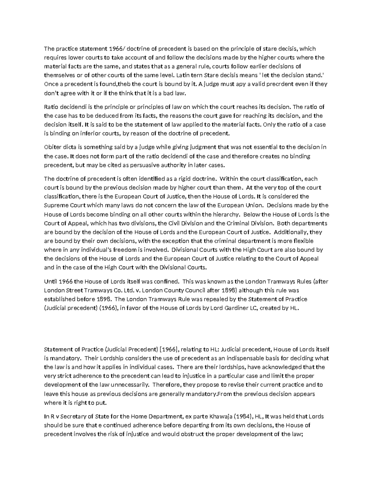 The doctrine of precedent - The practice statement 1966/ doctrine of ...