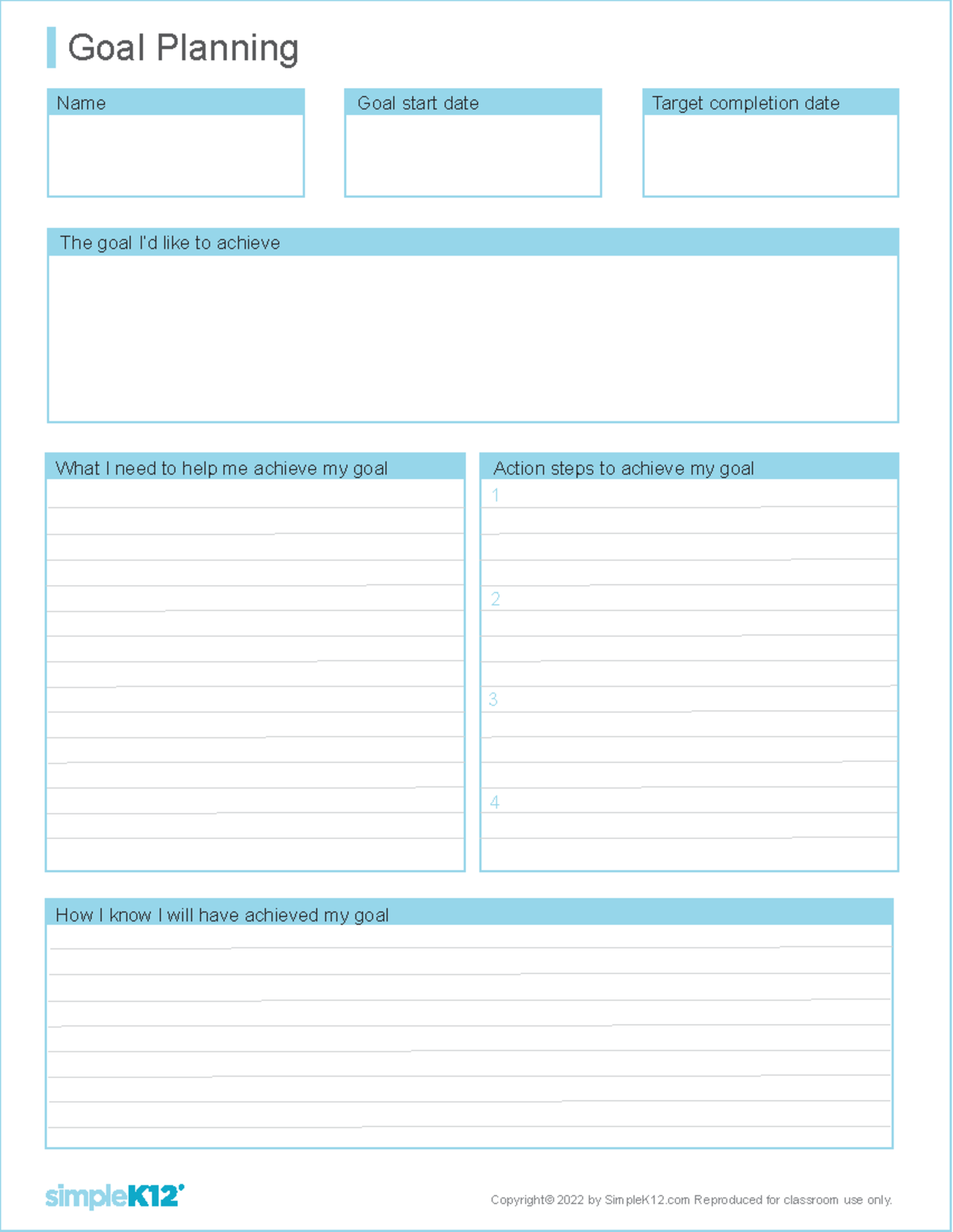 Simple K 12-Goal-Planner-Resources e - Goal Planning Name Goal start ...