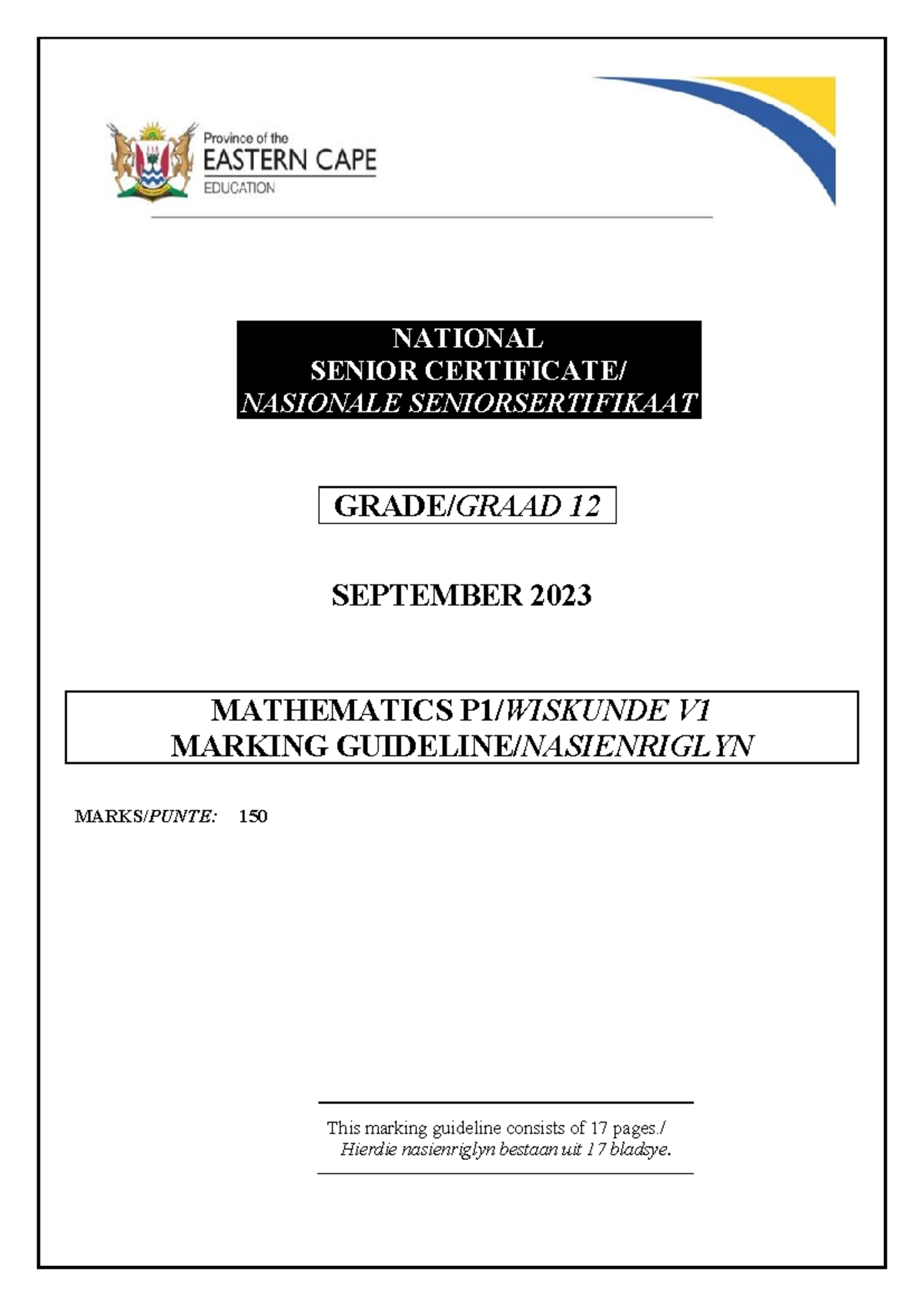 Maths P1 GR12 MEMO SEPT 2023 English+Afrikaans (DBE) - NATIONAL SENIOR ...