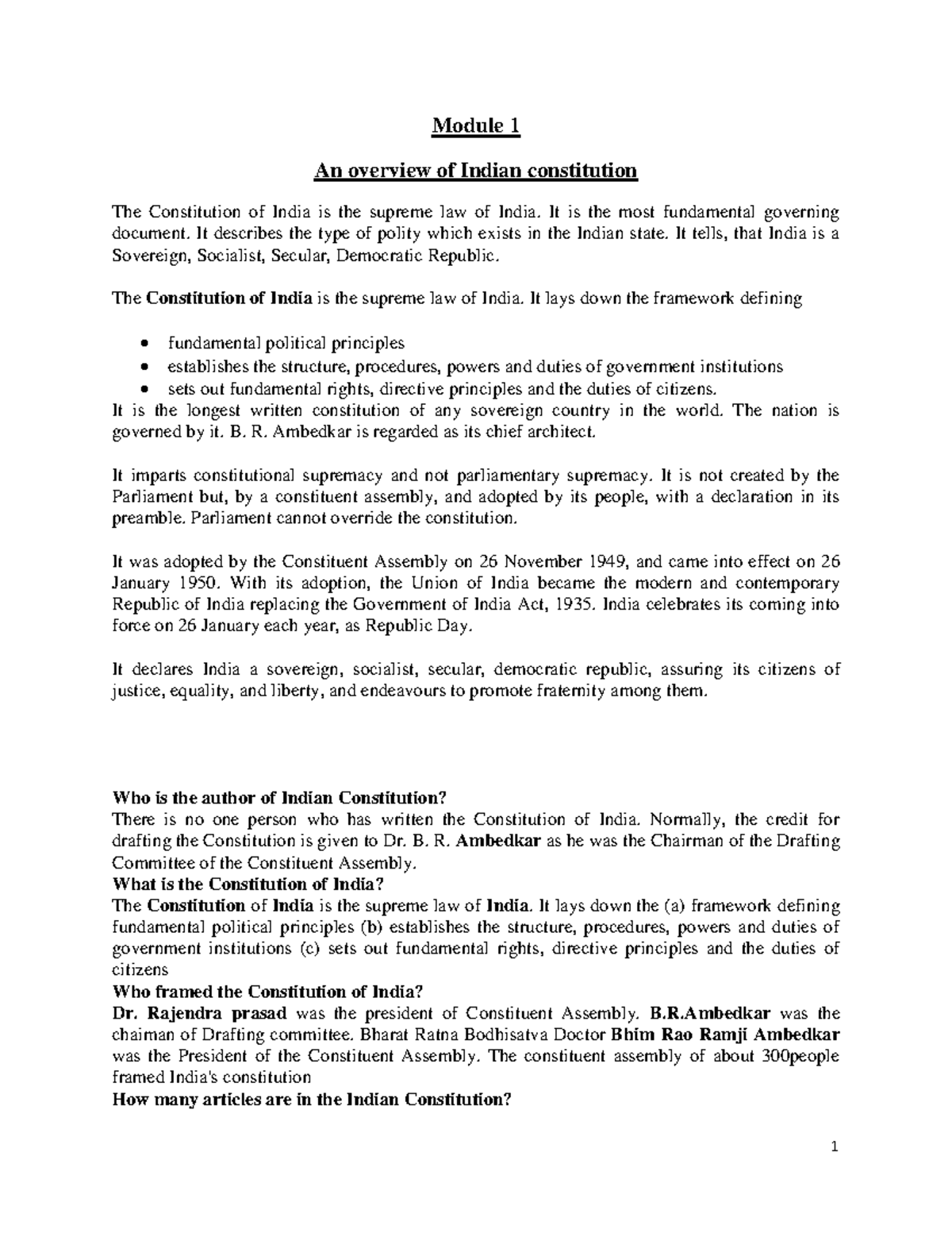 Social Legislation FULL - Module 1 An overview of Indian constitution ...