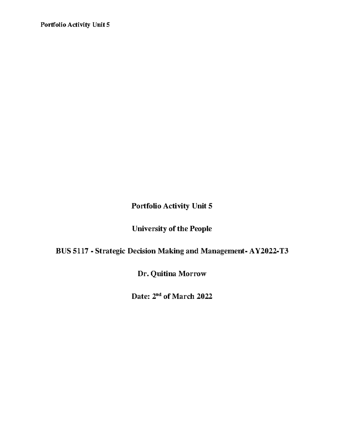 BUS5117-Strategic Management- Portfolio Activity Unit 5 - CS1101 ... BUS5117-Strategic Management- Portfolio Activity Unit 5 - CS1101 ...