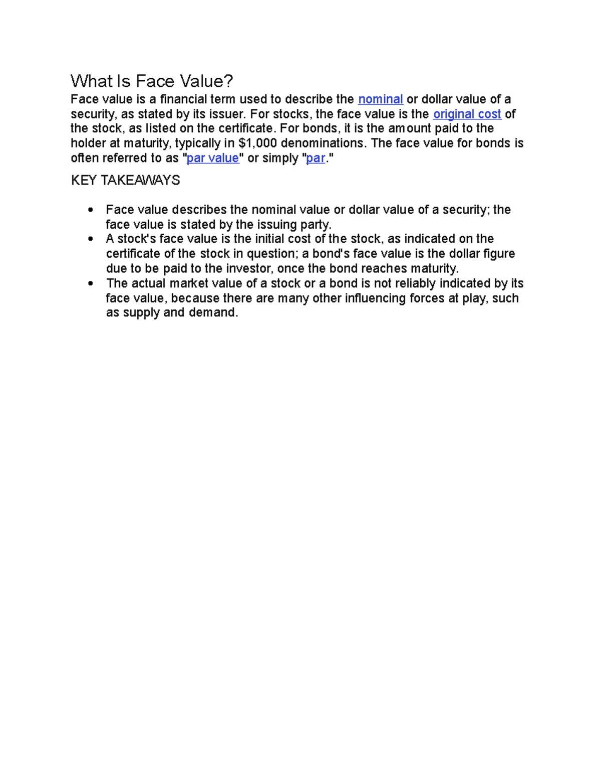 FACE Value - hgvyfcdxszxrdctfvgbhgvc - What Is Face Value? Face value ...