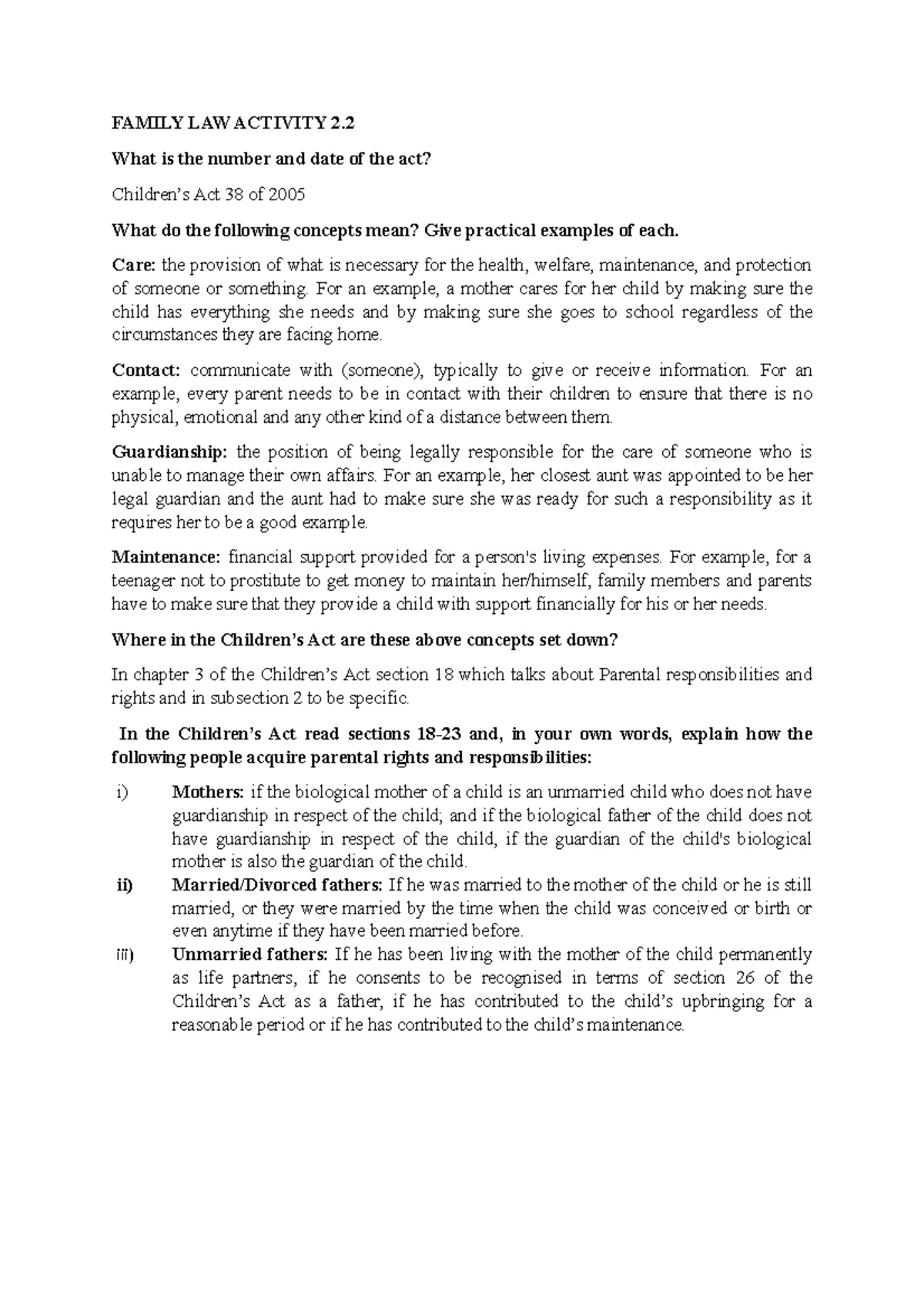 Family Law Activity 2,2 - FAMILY LAW ACTIVITY 2. What is the number and ...