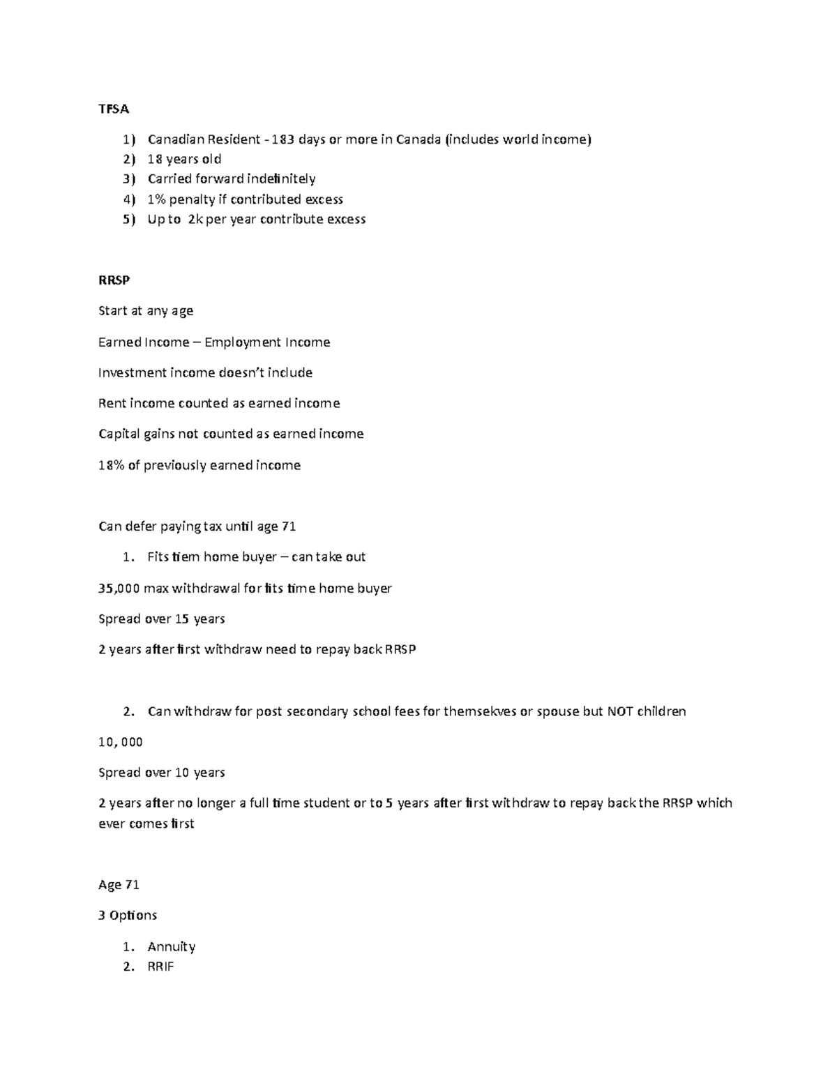 TFSA Lecture Notes - TFSA Canadian Resident - 183 days or more in ...