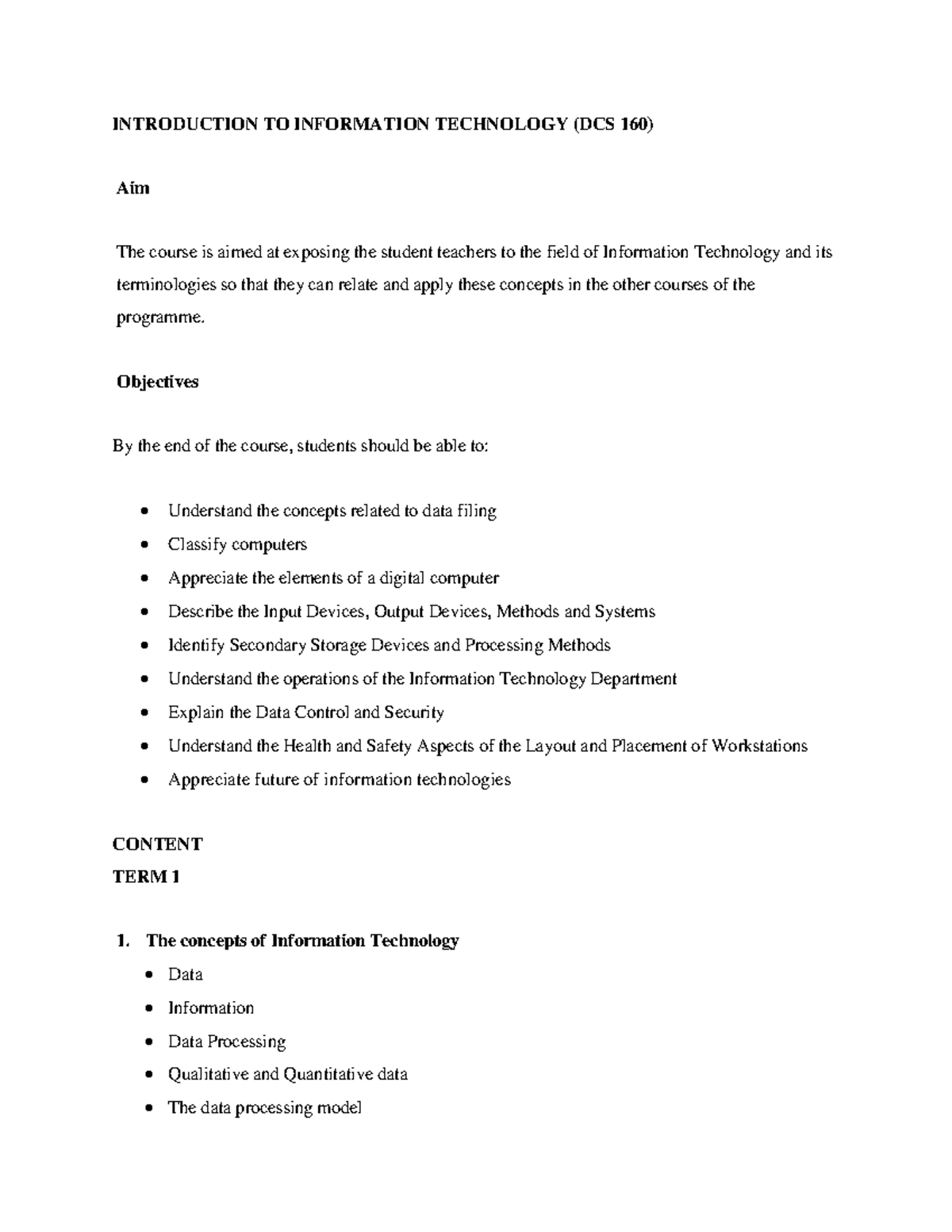 Introduction TO Information Technology - INTRODUCTION TO INFORMATION ...