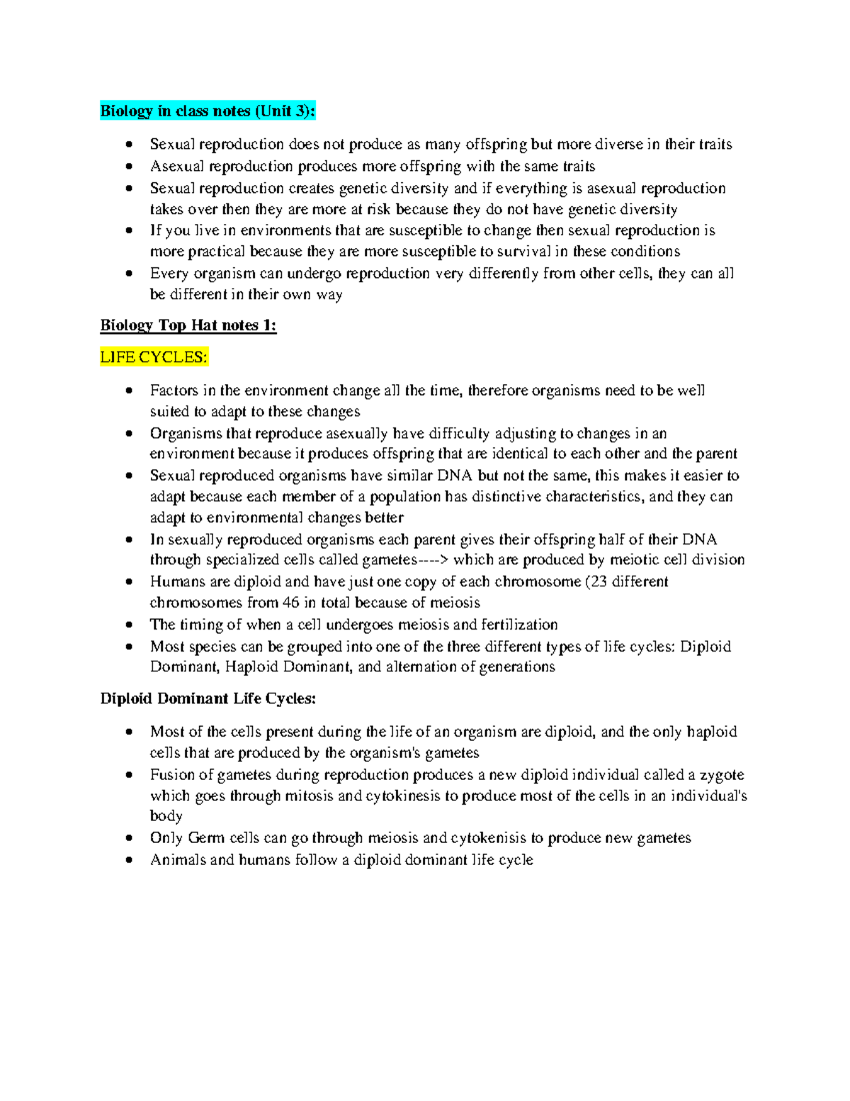 Biology Unit 3 Notes Study Guide - Biology in class notes (Unit 3 ...
