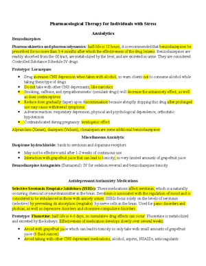 Medication Handout for Stress and Coping - Pharmacological Therapy for ...