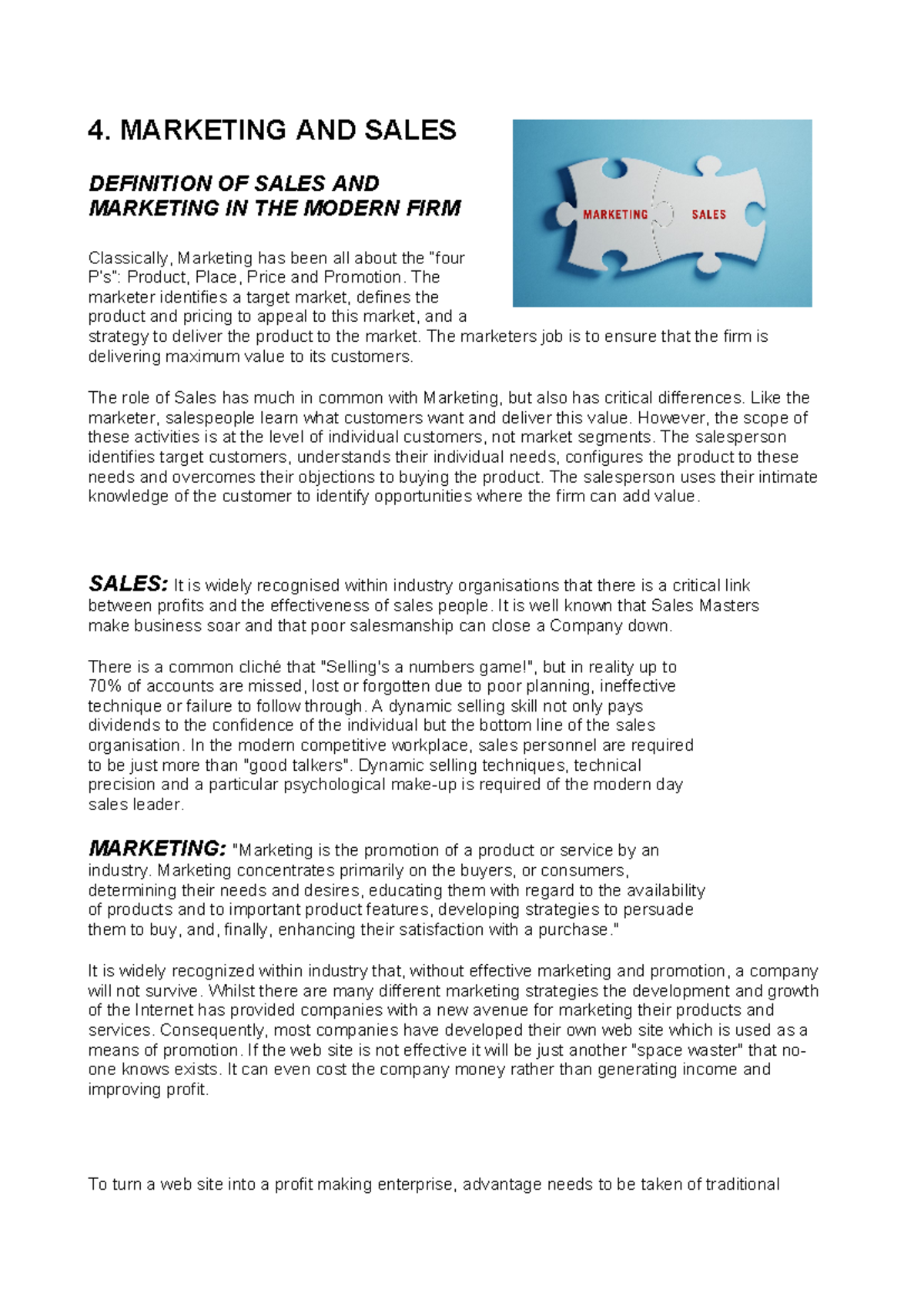 4. Marketing and Sales - Industry Theory - 4. MARKETING AND SALES ...