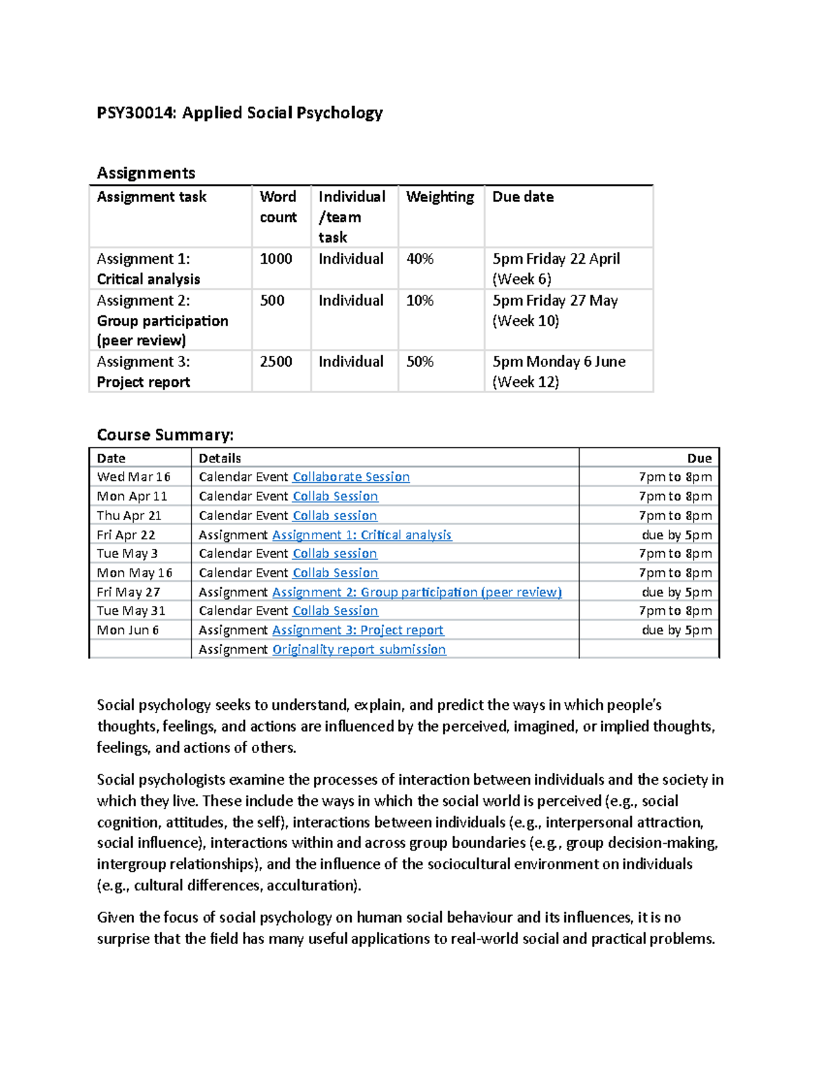 Applied Social Psychology - PSY30014: Applied Social Psychology ...