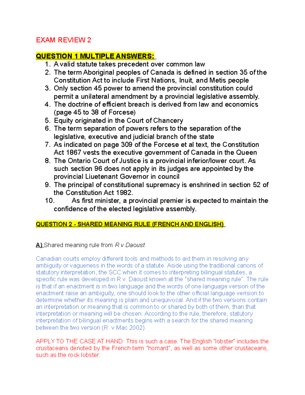 EXAM Review 2 - attached - EXAM REVIEW 2 QUESTION 1 MULTIPLE ANSWERS: 1 ...