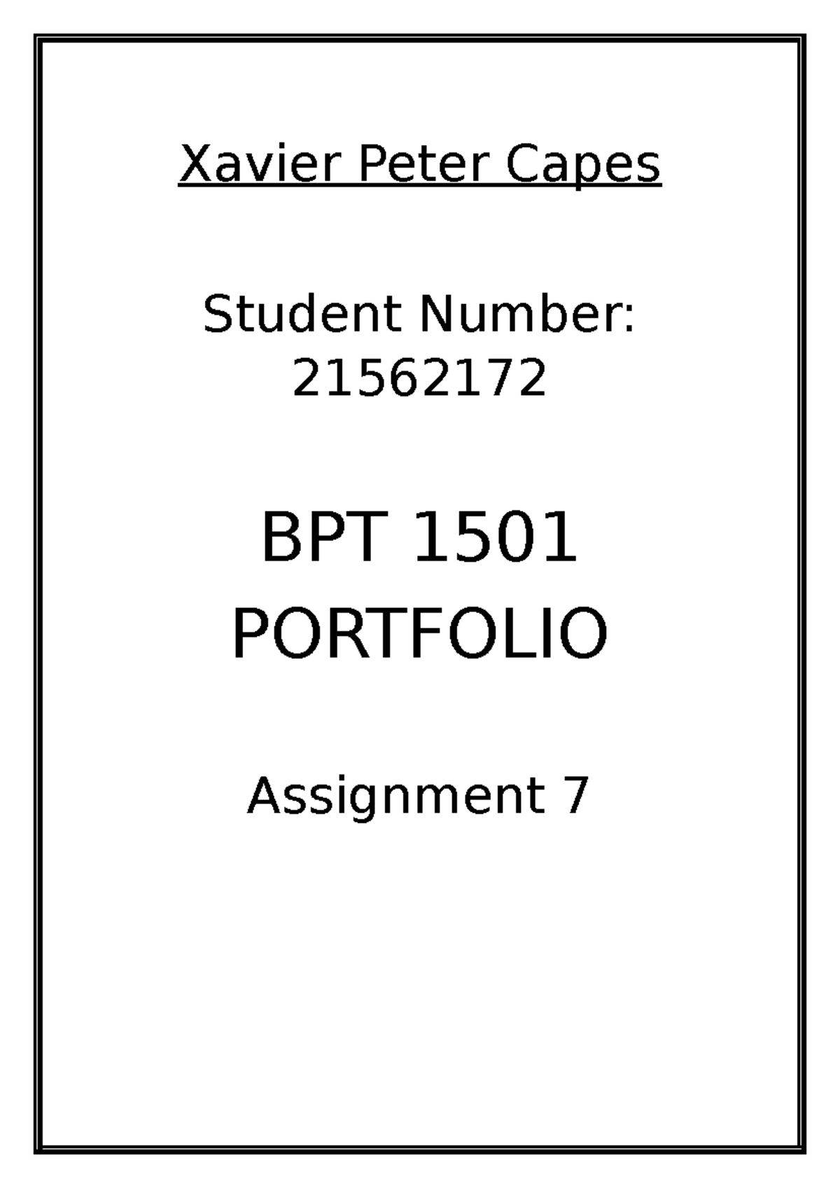 BPT 1501 Portfolio Assignment 7 - 90104 - EMS - Xavier Peter Capes ...