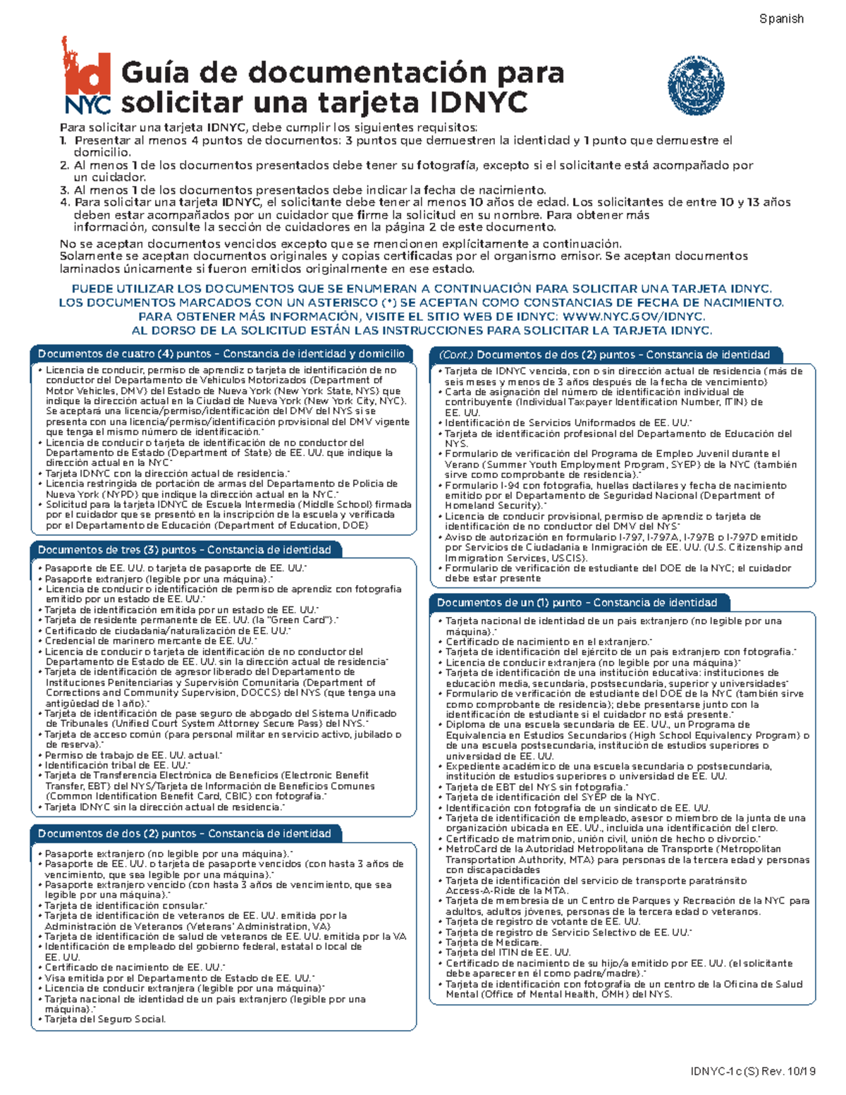 Spanish Applicant Document Guide 06 - Guía de documentación para solicitar una tarjeta IDNYC ...