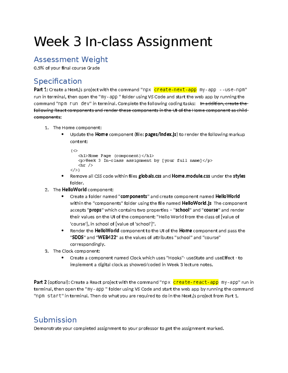 WEB422 Week 3 In-class Assignment - Week 3 In-class Assignment ...