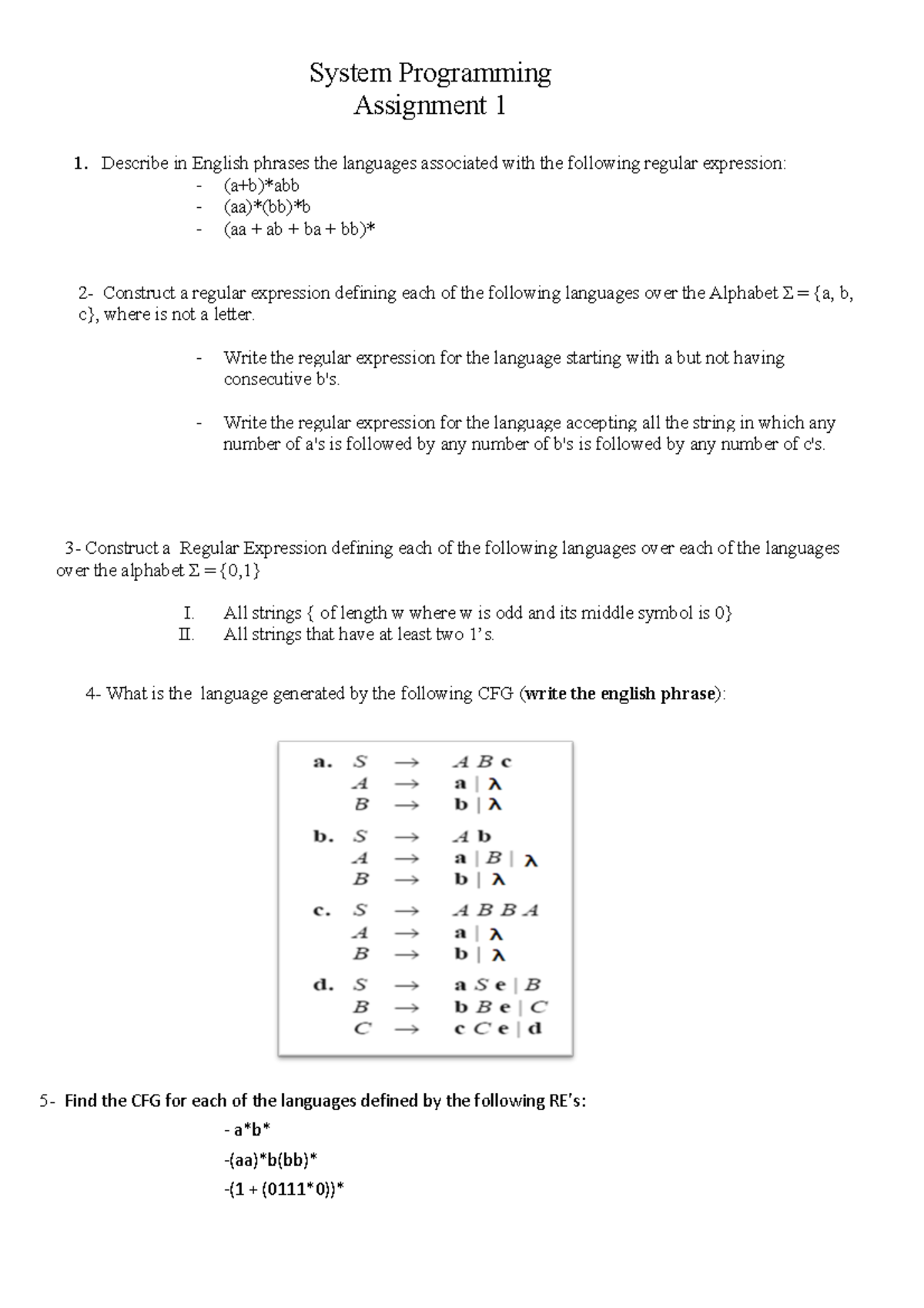Assignemnt 1 Assignment System Programming Assignment 1 Describe In English Phrases The