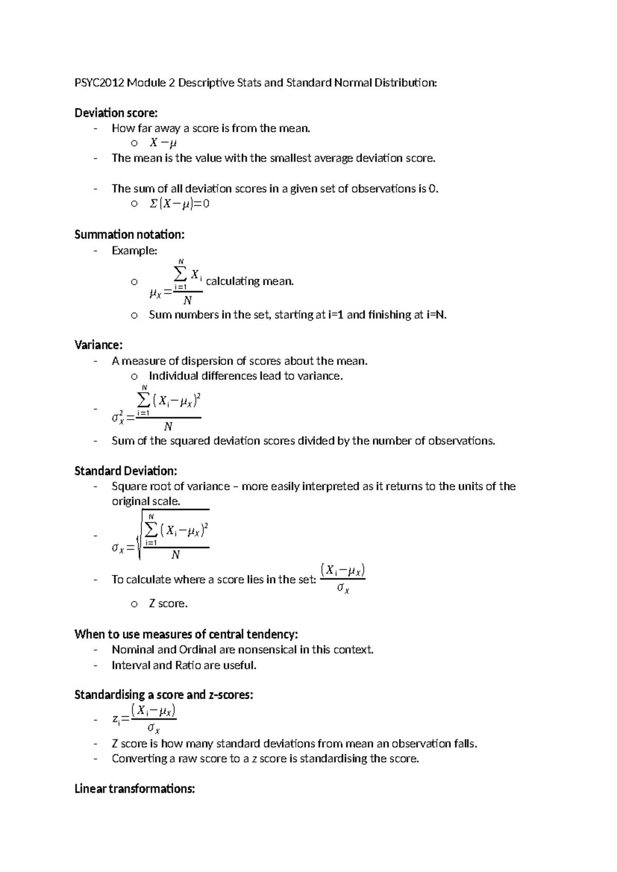 PSYC2012 Module 2 Descriptive Stats and Standard Normal Distribution ...