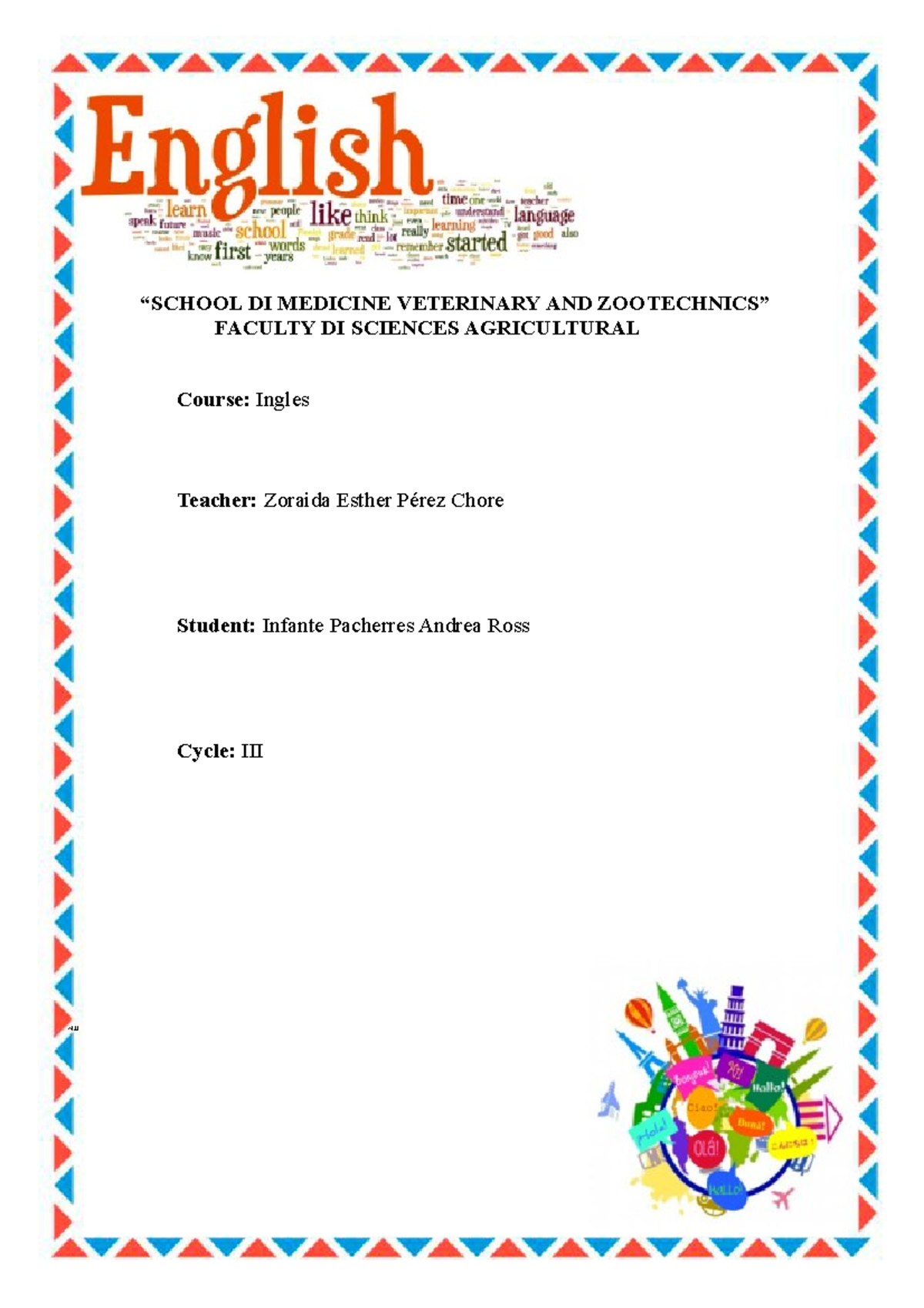 English portfolio - ............... - “SCHOOL DI MEDICINE VETERINARY ...