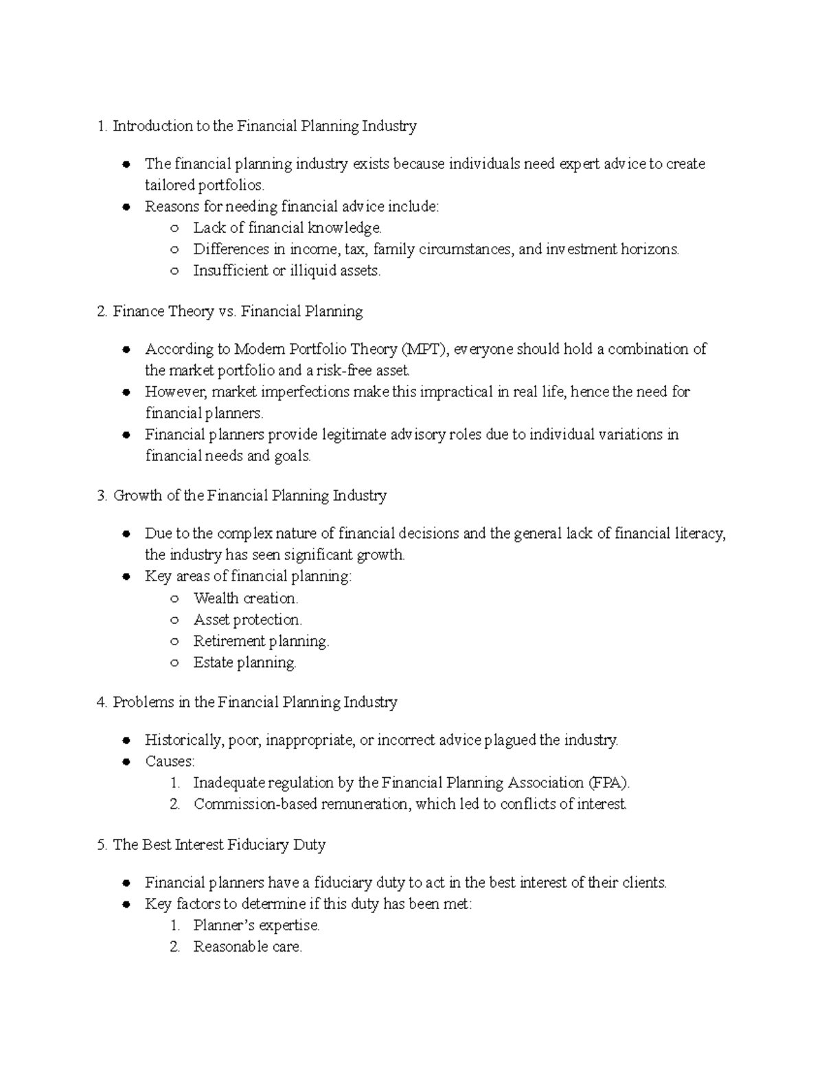 IPF week 4 -7 lecture notes - 1. Introduction to the Financial Planning ...