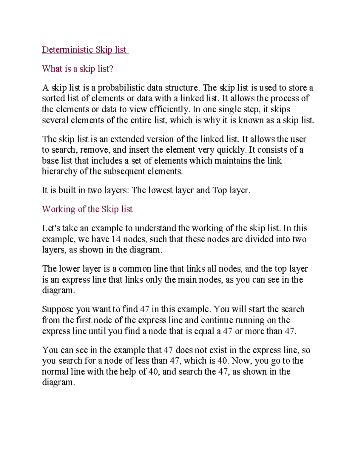 3skiplist - about skiplists - Deterministic Skip list What is a skip ...