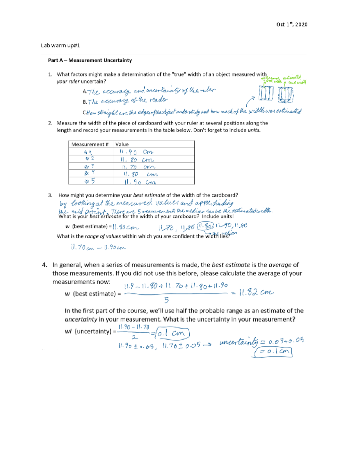 Lab warm up #1 - PHYS 132 - Oct 1st, Lab warm up# - Studocu
