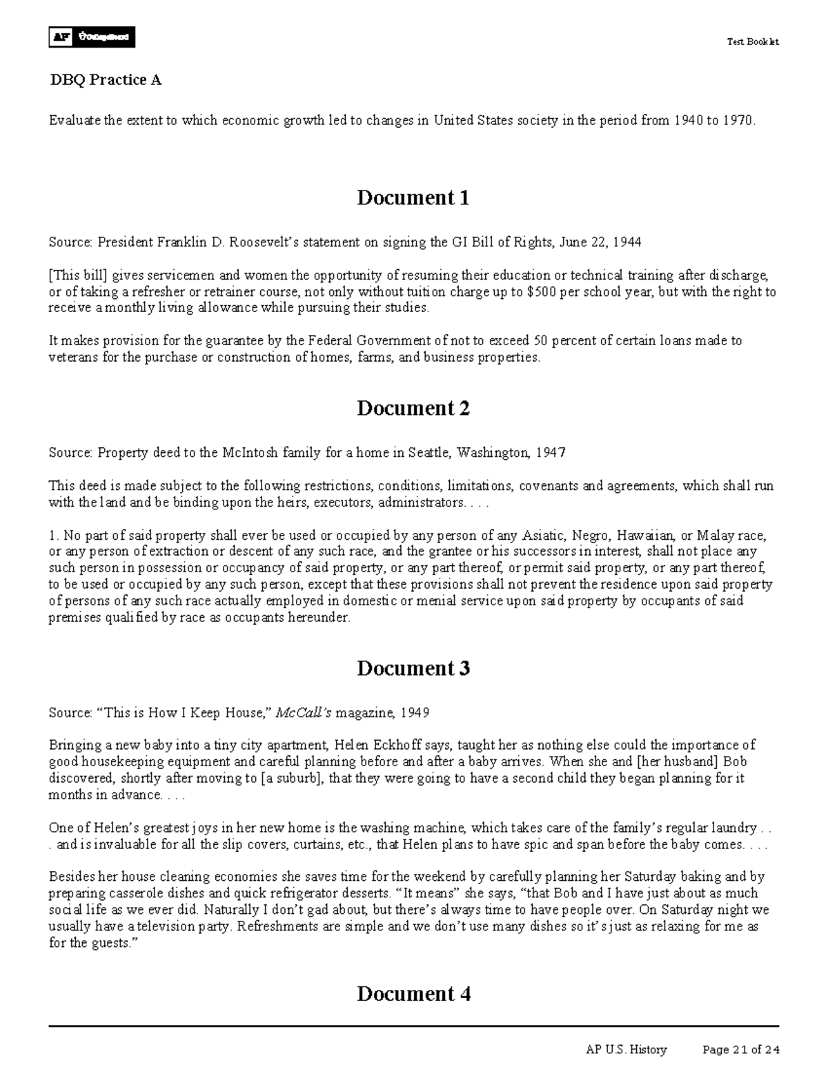 POST WWII DBQ - .... - Evaluate the extent to which economic growth led ...