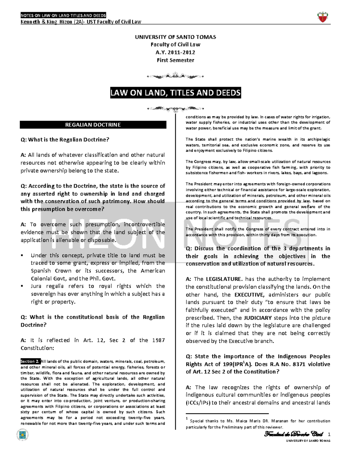 Notes Land Titles Deeds for Review so Good luck to all people of the ...