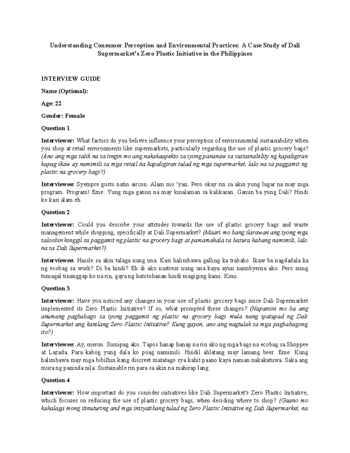 Interview 2 - Understanding Consumer Perception and Environmental ...