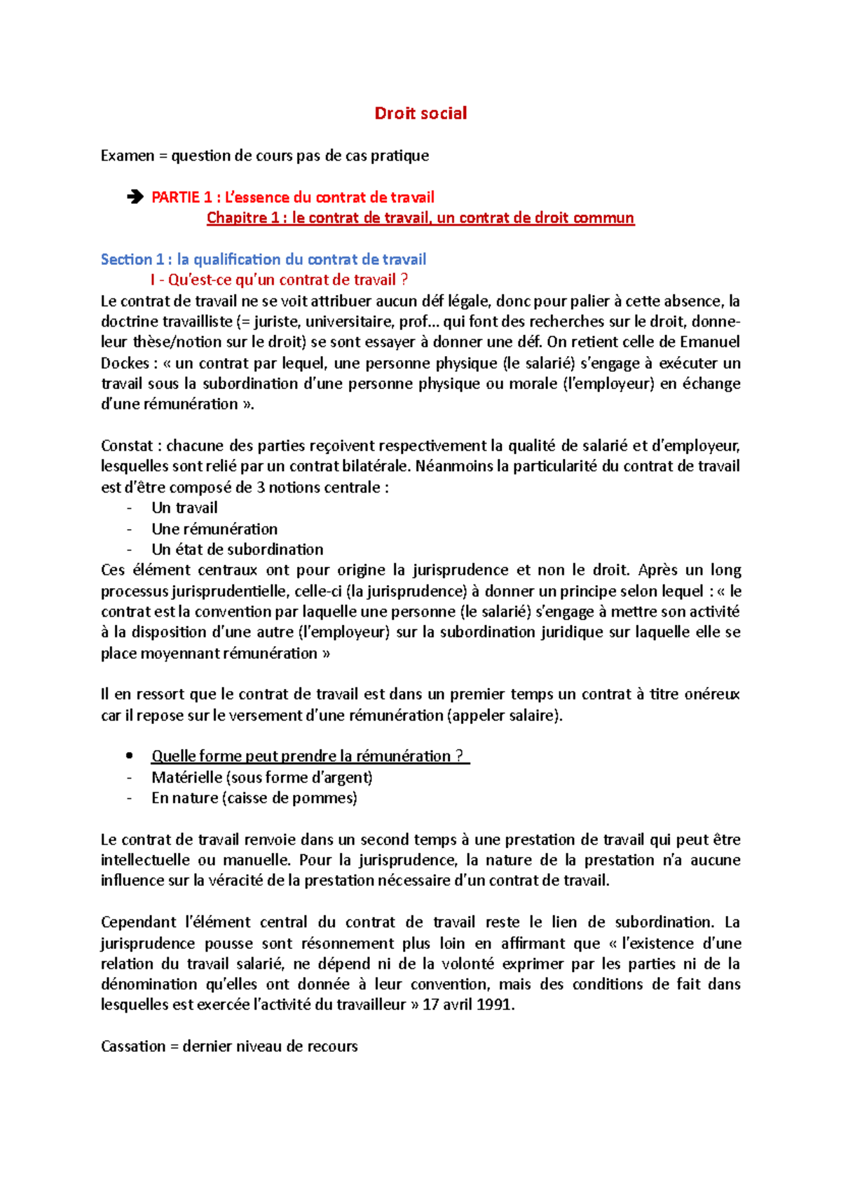 Droit social - L3 gestion chap 1 - Droit social Examen = question de ...