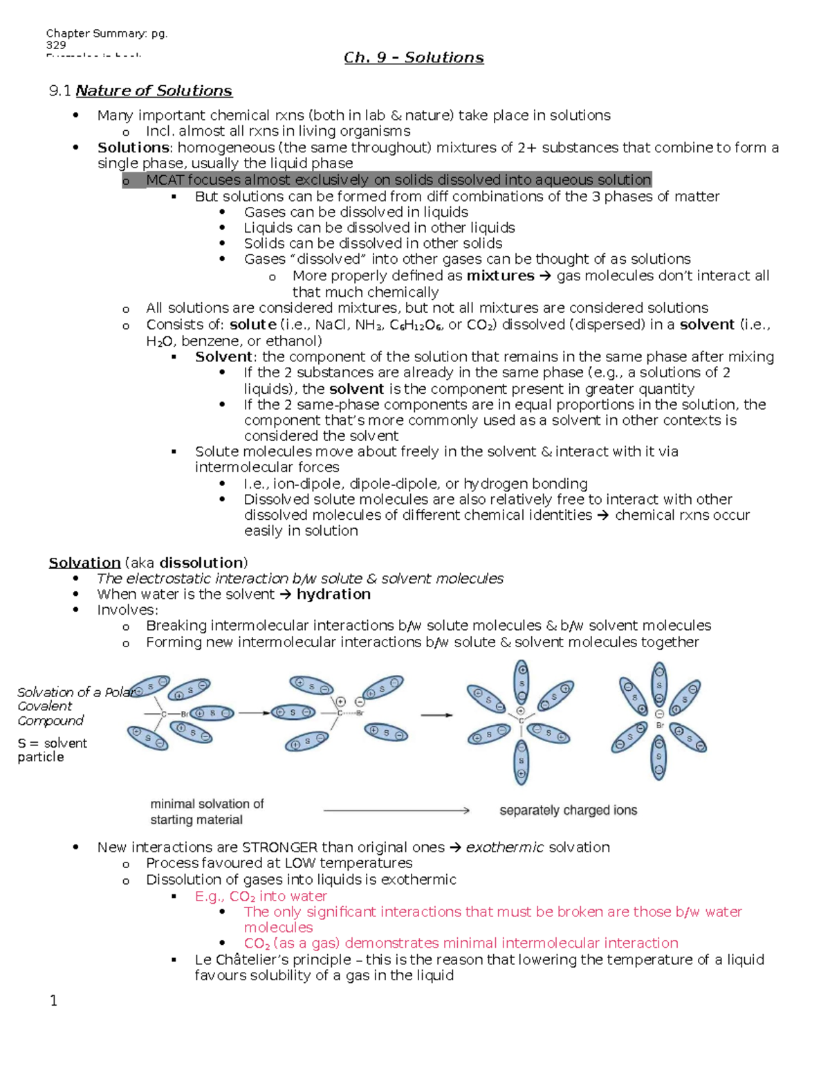 Solutions summary notes - Ch. 9 – Solutions 9 Nature of Solutions Many ...