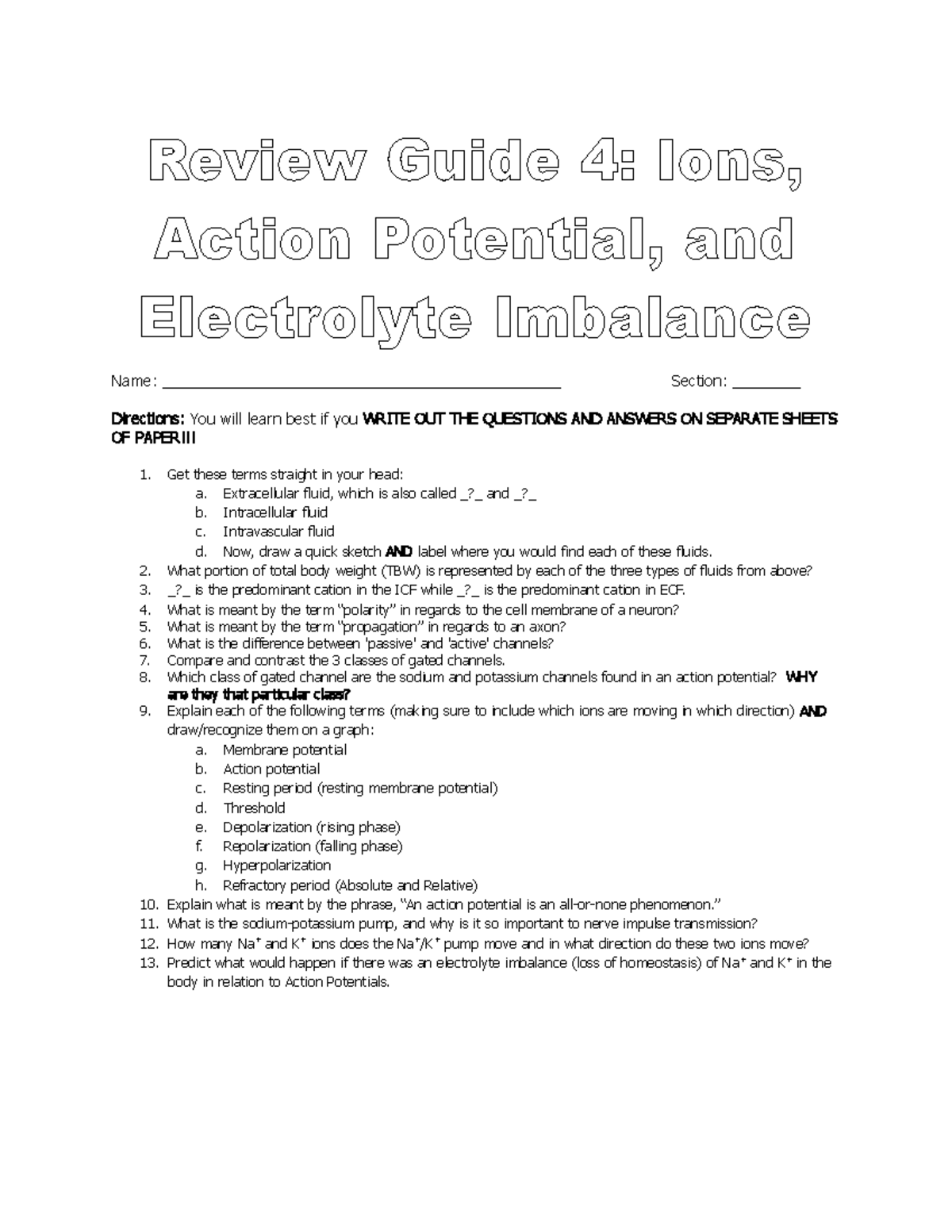 4 Ions, Actional Potential Review Guidemw 2021 - Name: - Studocu