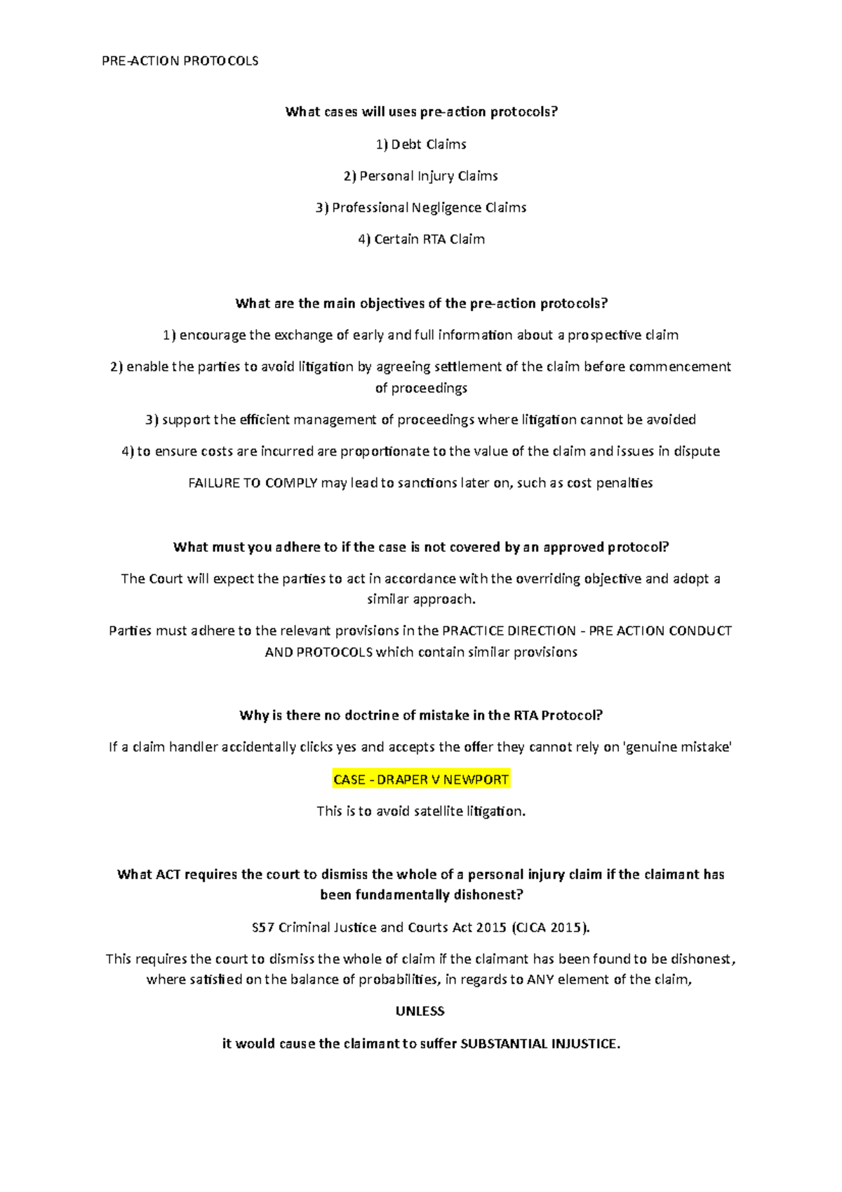 Chapter 3 Pre-Action Protocols - What cases will uses pre-action ...