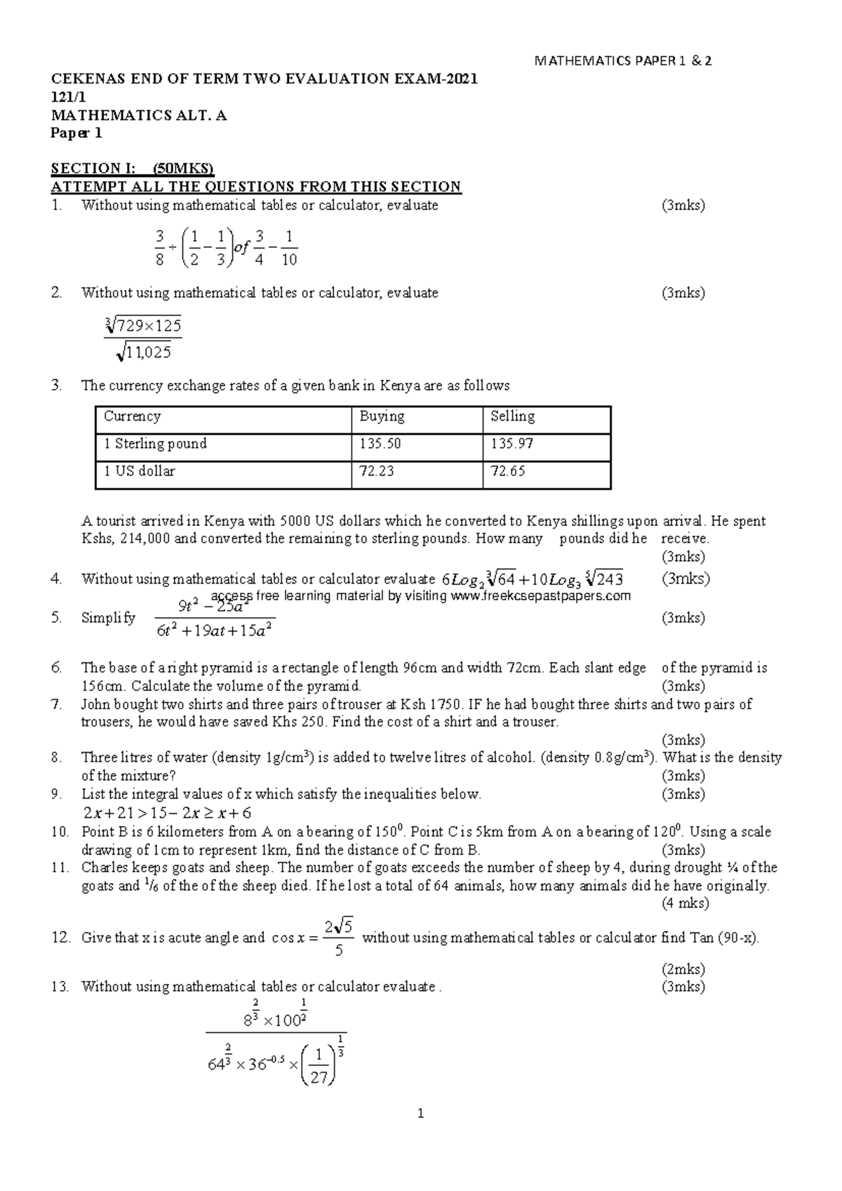 Mathematics Booklet 2021 2022 Mock - ####### CEKENAS END OF TERM TWO ...