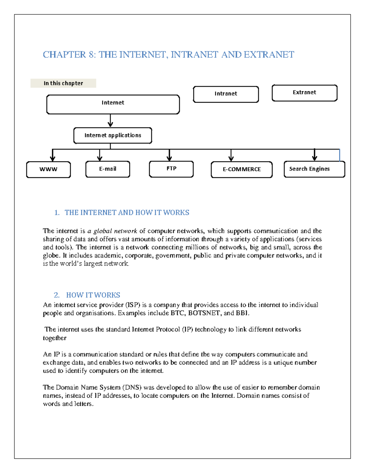 Internet Notes - ...... - CHAPTER 8: THE INTERNET, INTRANET AND ...
