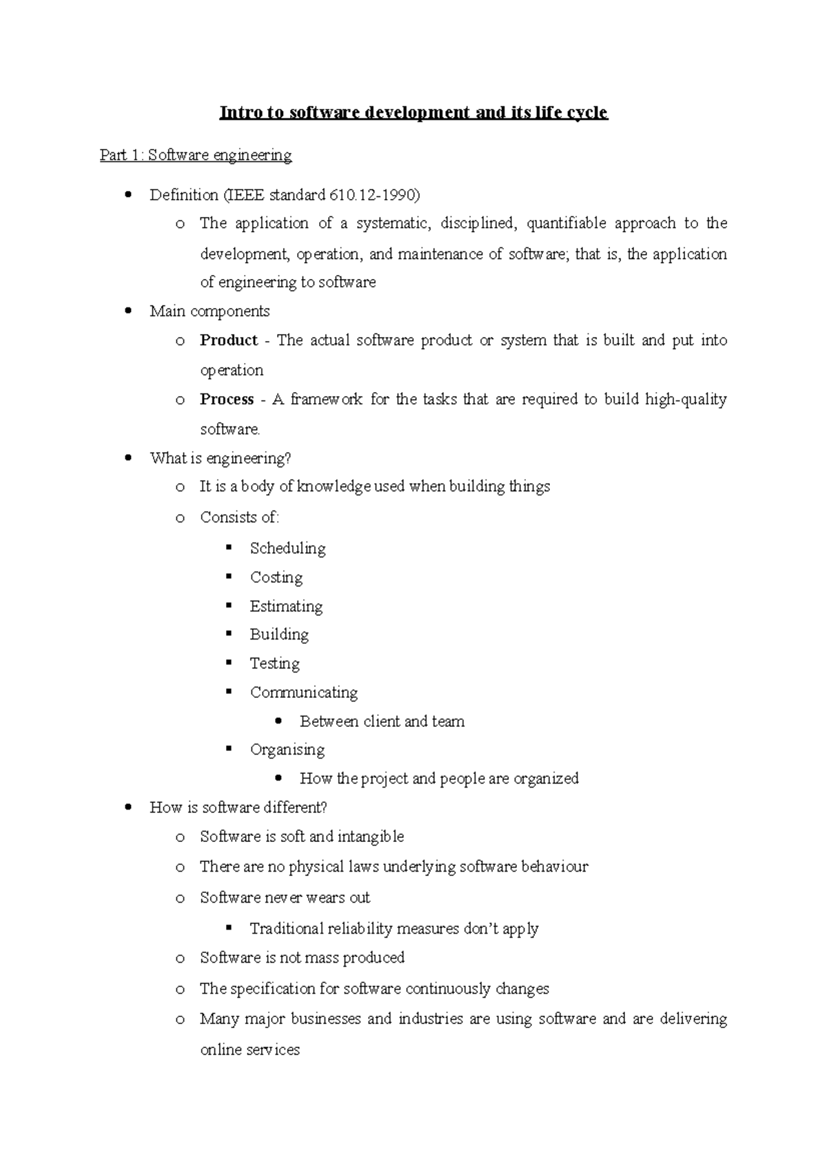 Lecture 2 - Intro to software dev and its life cycle - Intro to ...