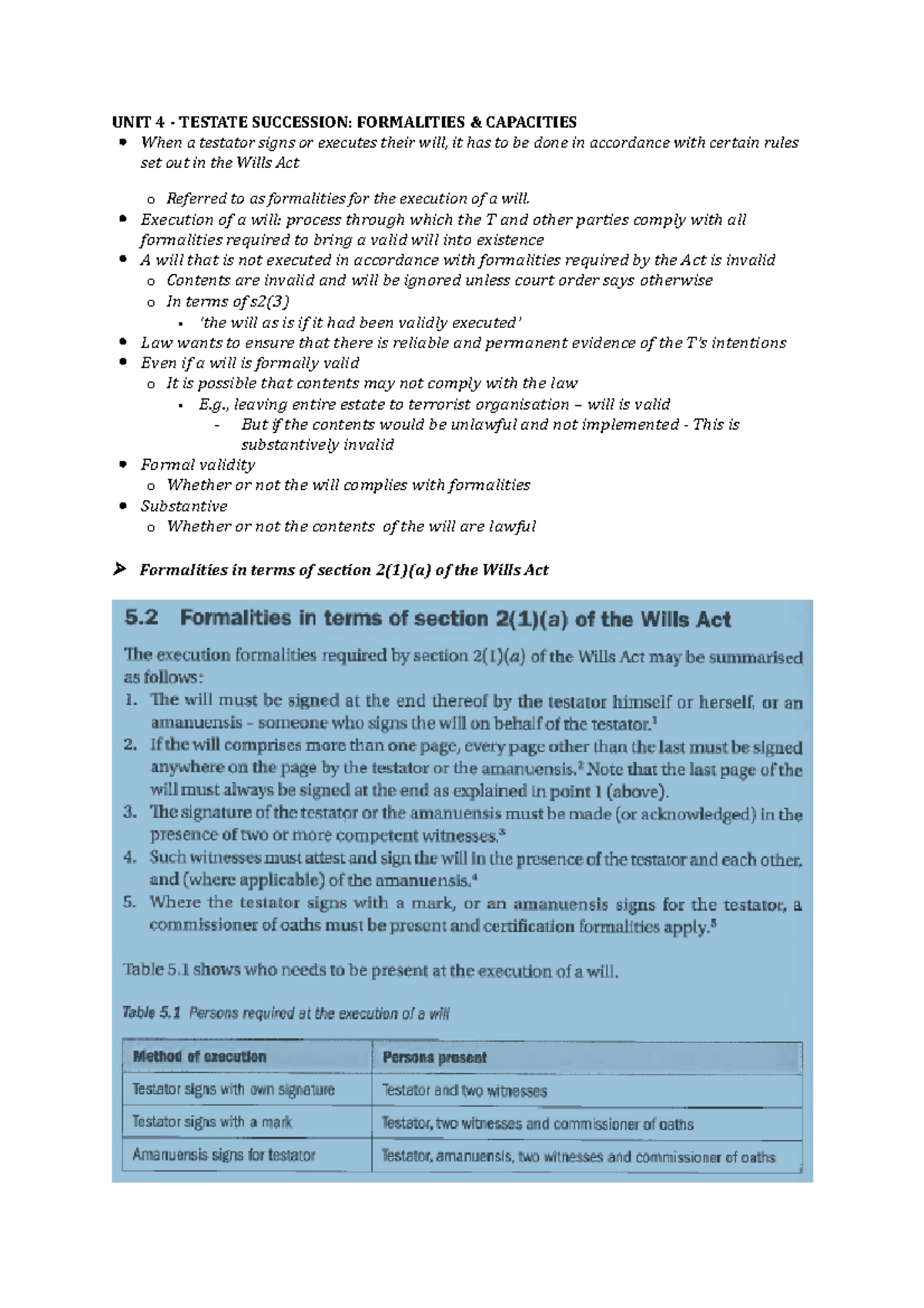 UNIT 4 - Testate succession (formalities and concepts) - UNIT 4 ...