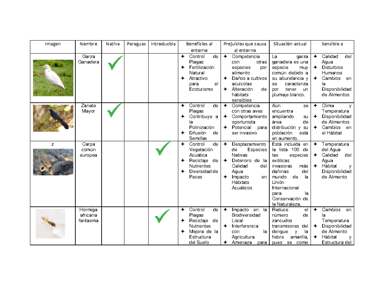 Especies de fauma endémicas - Imagen Nombre Nativa Paraguas Introducida ...