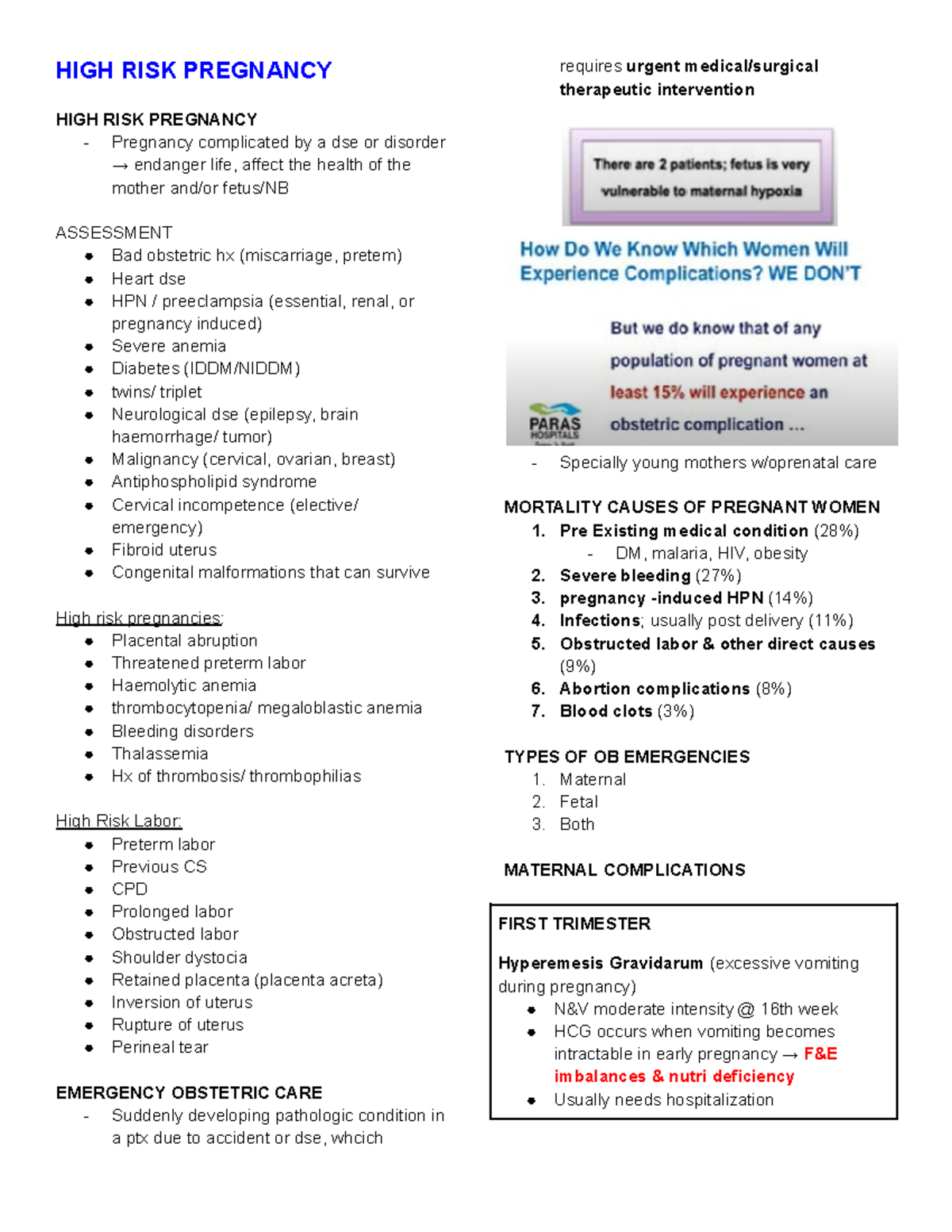 CA-WEEK-10 - Obstetrics - HIGH RISK PREGNANCY HIGH RISK PREGNANCY ...