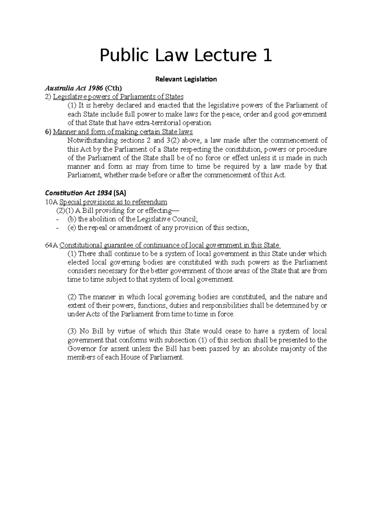 Public Law Lectures - 6) Manner and form of making certain State laws ...