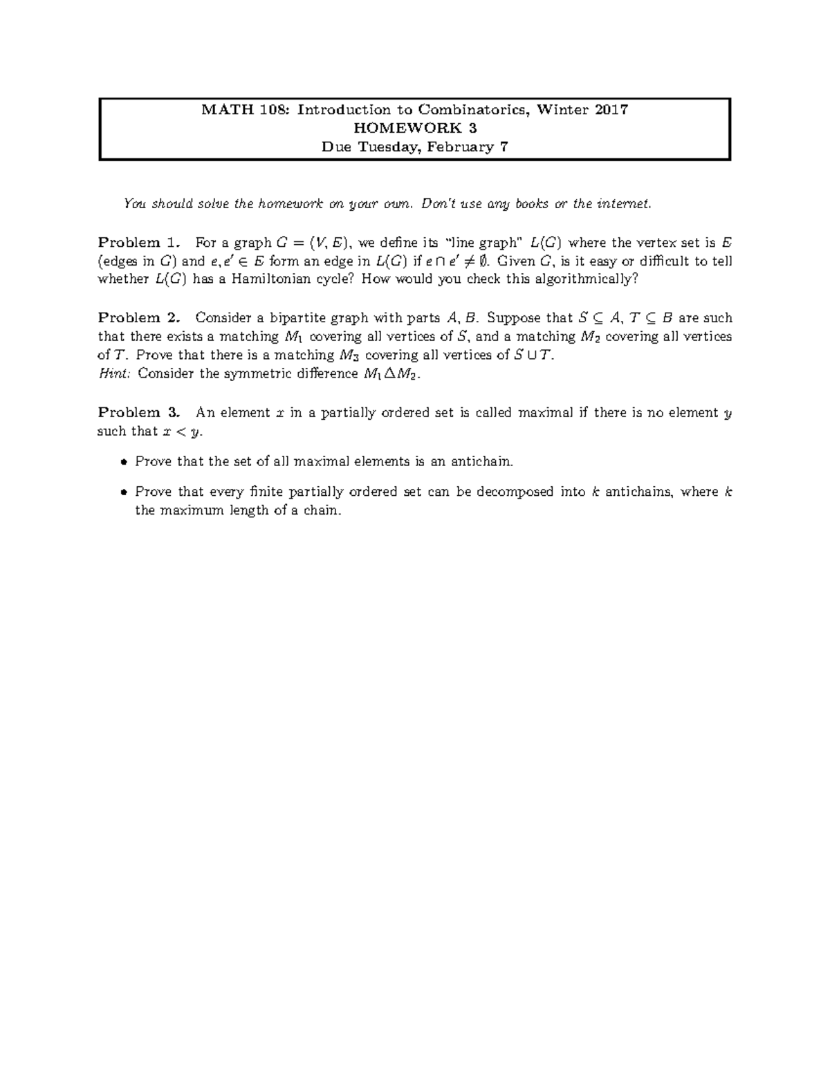 Ps 3 - Problem Set - MATH 108: Introduction to Combinatorics, Winter ...