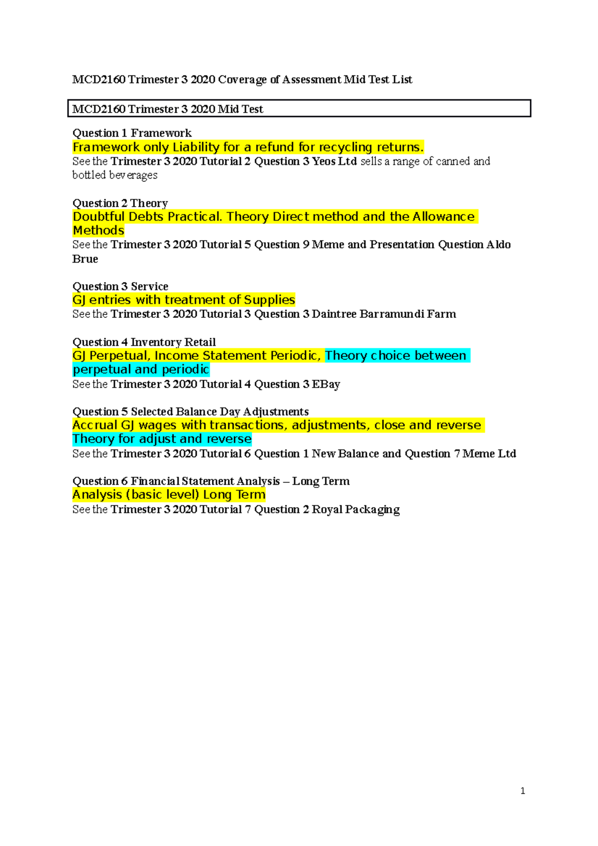 Solution Coverage of Assessment Mid Test List - MCD2160 Trimester 3 ...