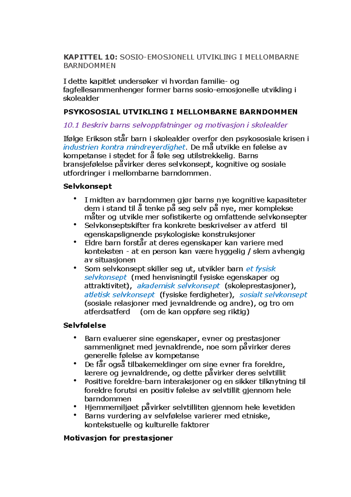 Lifespan development: Lives in context, Kuther kapittel 10 - KAPITTEL ...