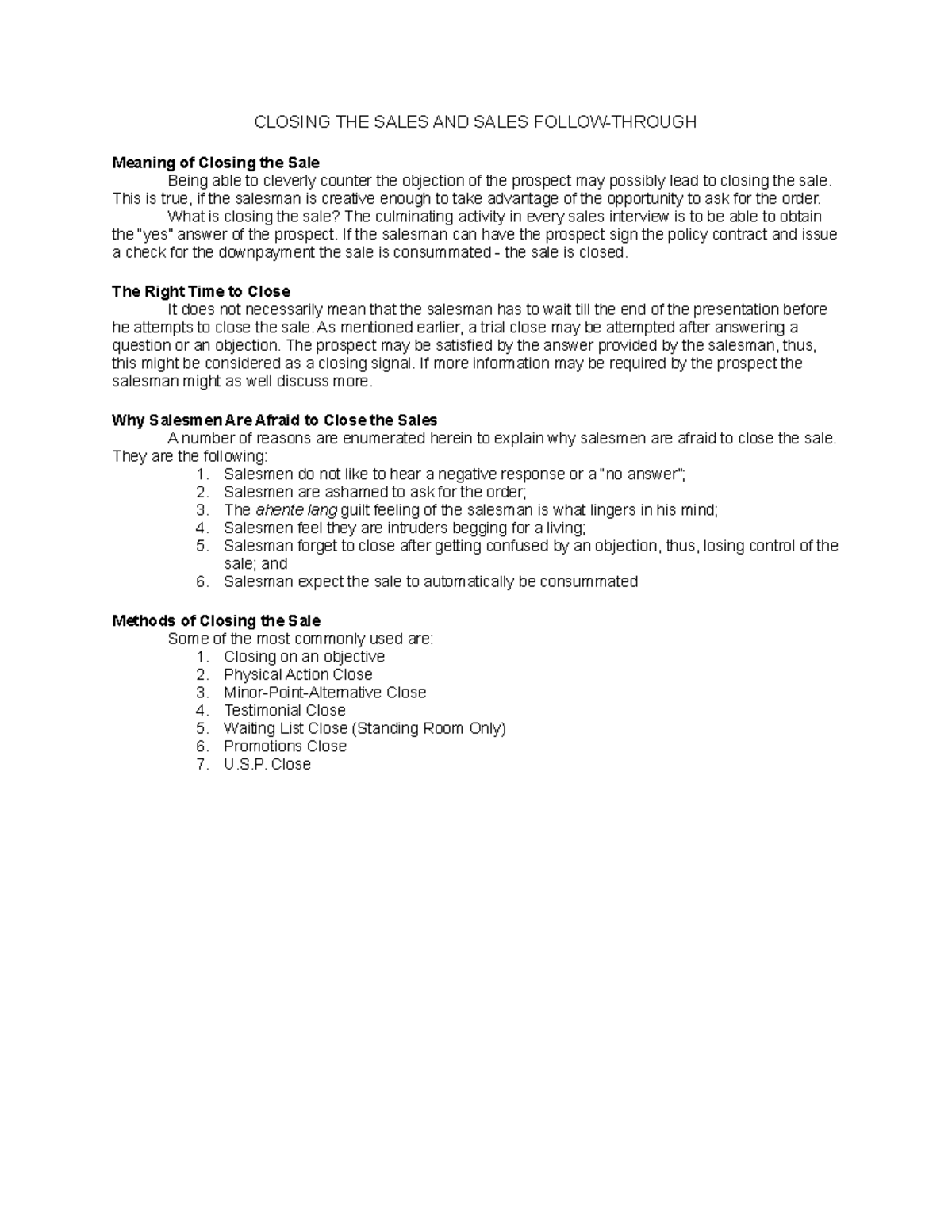 Baprof 2 Retail Management - finals - CLOSING THE SALES AND SALES ...