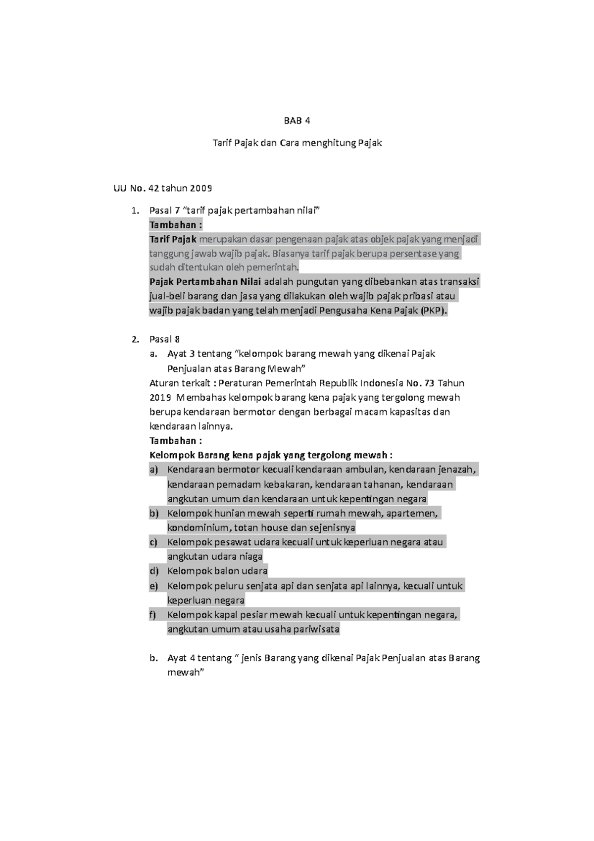 Tambahan revisi BAB 4 - Bab 4 Pajak Summaries - BAB 4 Tarif Pajak dan Cara menghitung Pajak UU ...