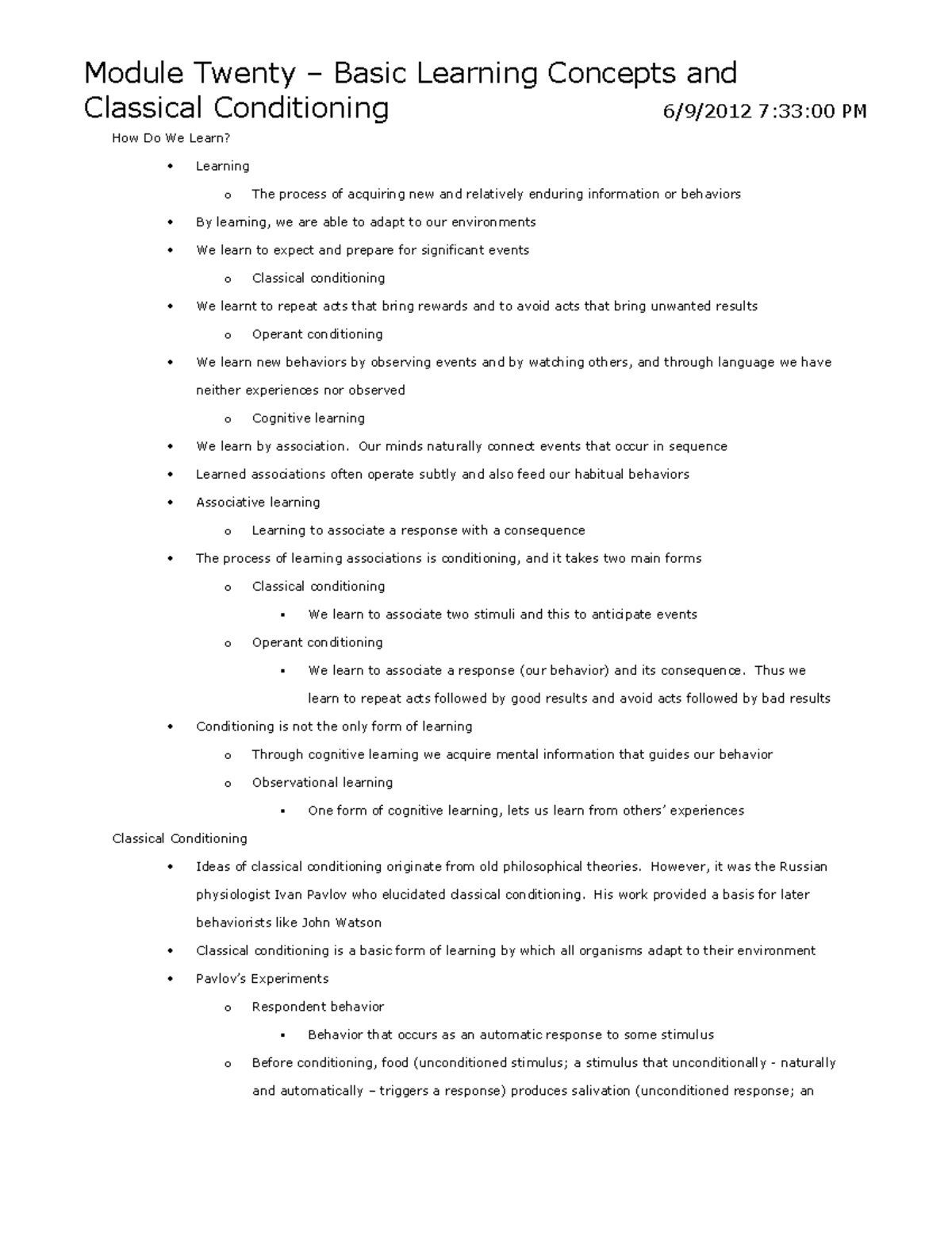 Summary Psychology in Modules - module 20-21 - Module Twenty Basic Learning Concepts and ...