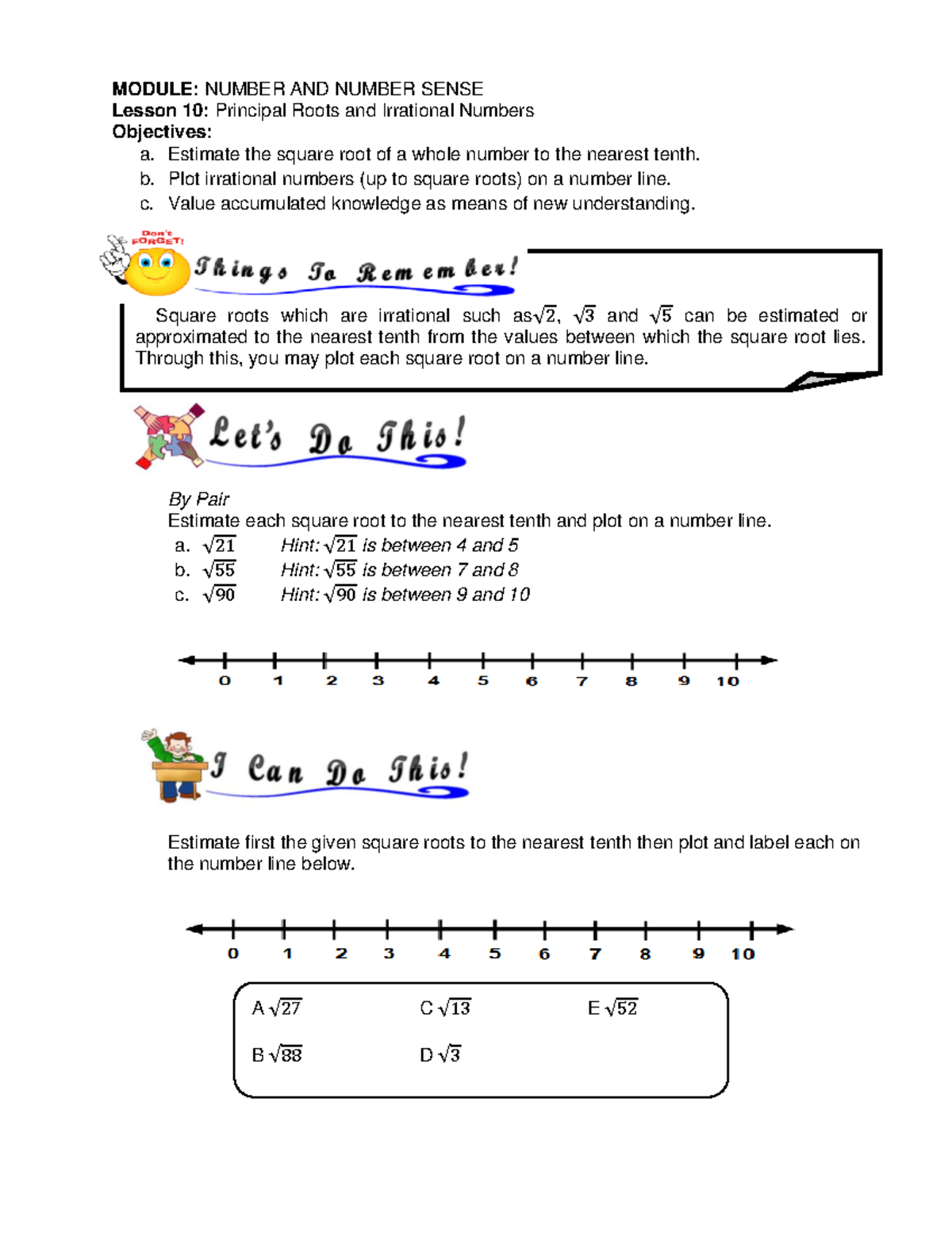 Q1 LAA 13 14 - Worksheet in Grade 7 Math Quarter 1 - Square roots which ...