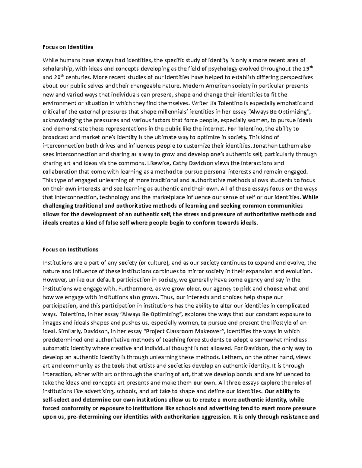 Introduction and Thesis Examples for Paper 2 - Focus on Identities ...